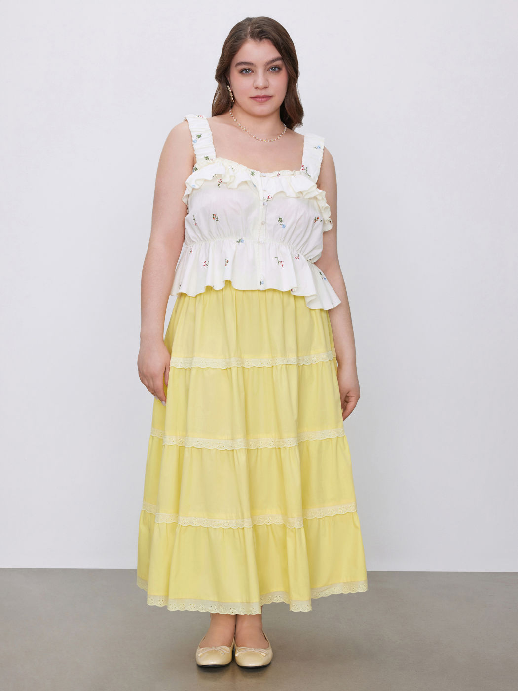 Woven Mid Rise Layered Maxi Skirt Curve & Plus For Vacation