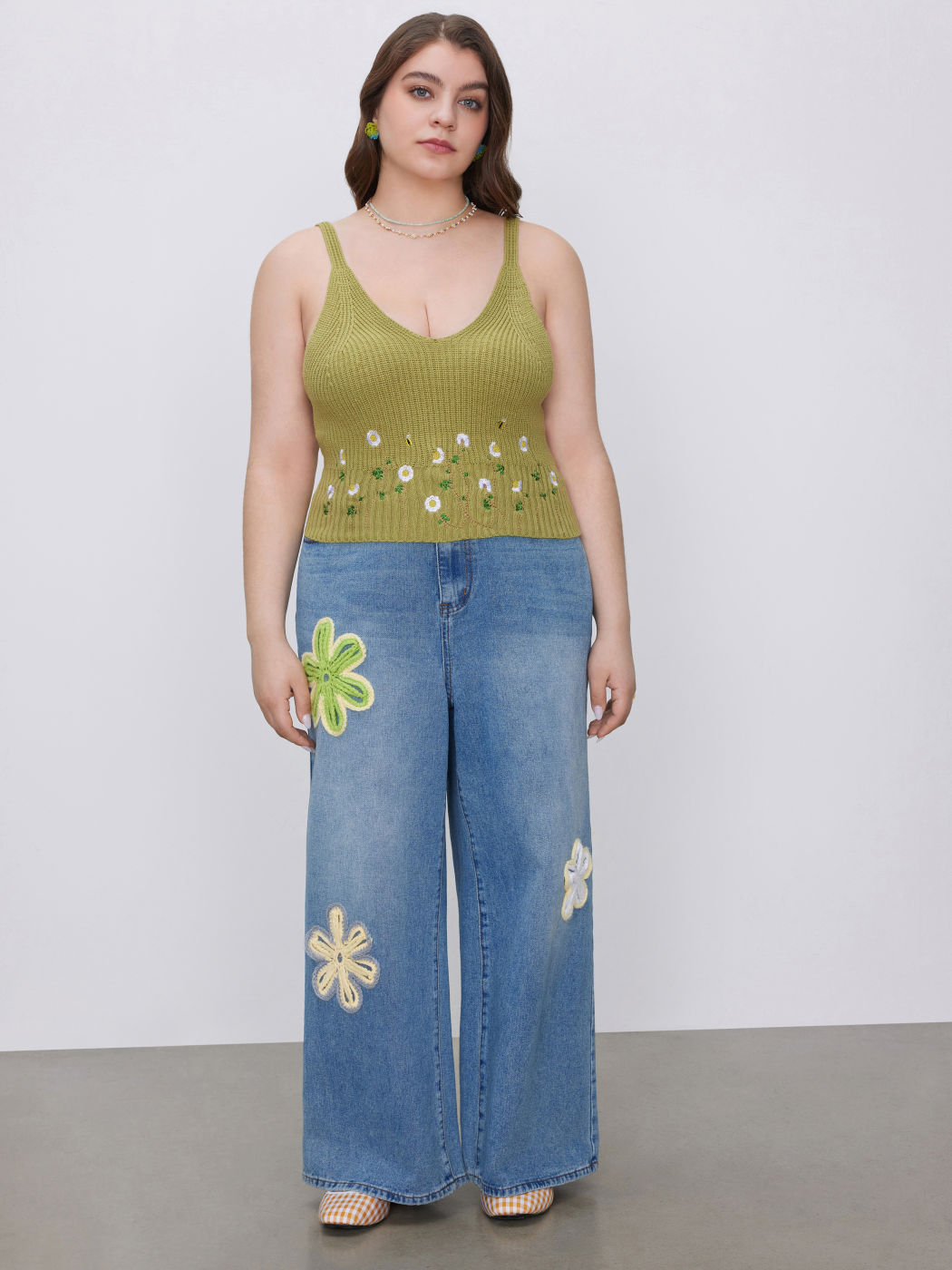 Cider Denim Mid Rise Floral Wide Leg Jeans Curve & Plus For Vacation