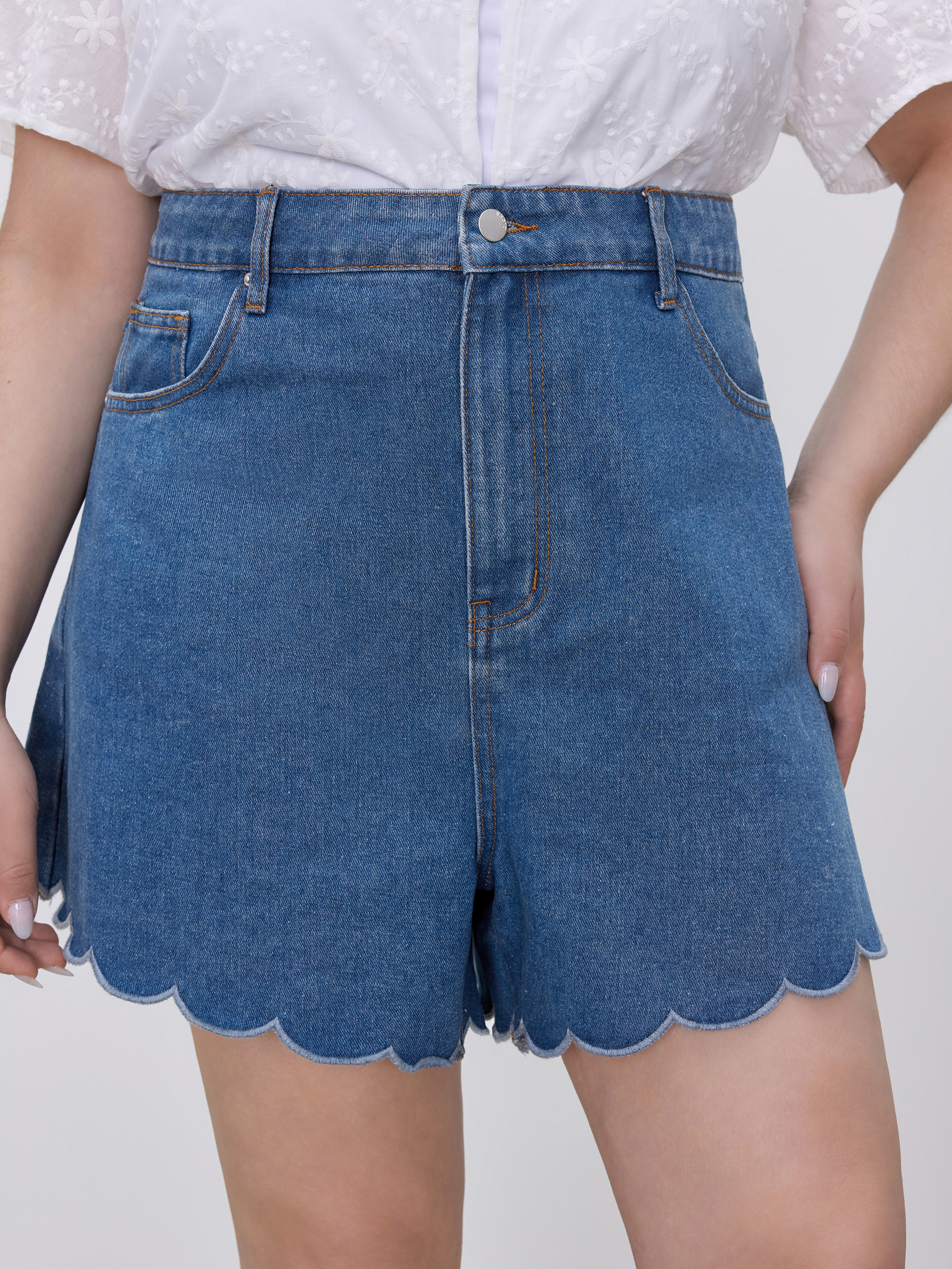 Denim Cider Denim Mid Rise Lettuce Trim Shorts Curve & Plus For School