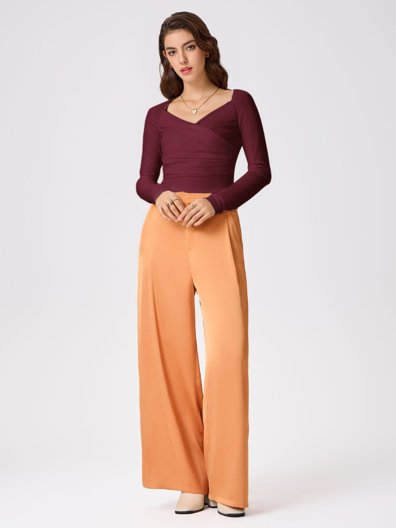 City Chic Knit Fabric V-neck Solid Long Sleeve Top For Daily Casual ...