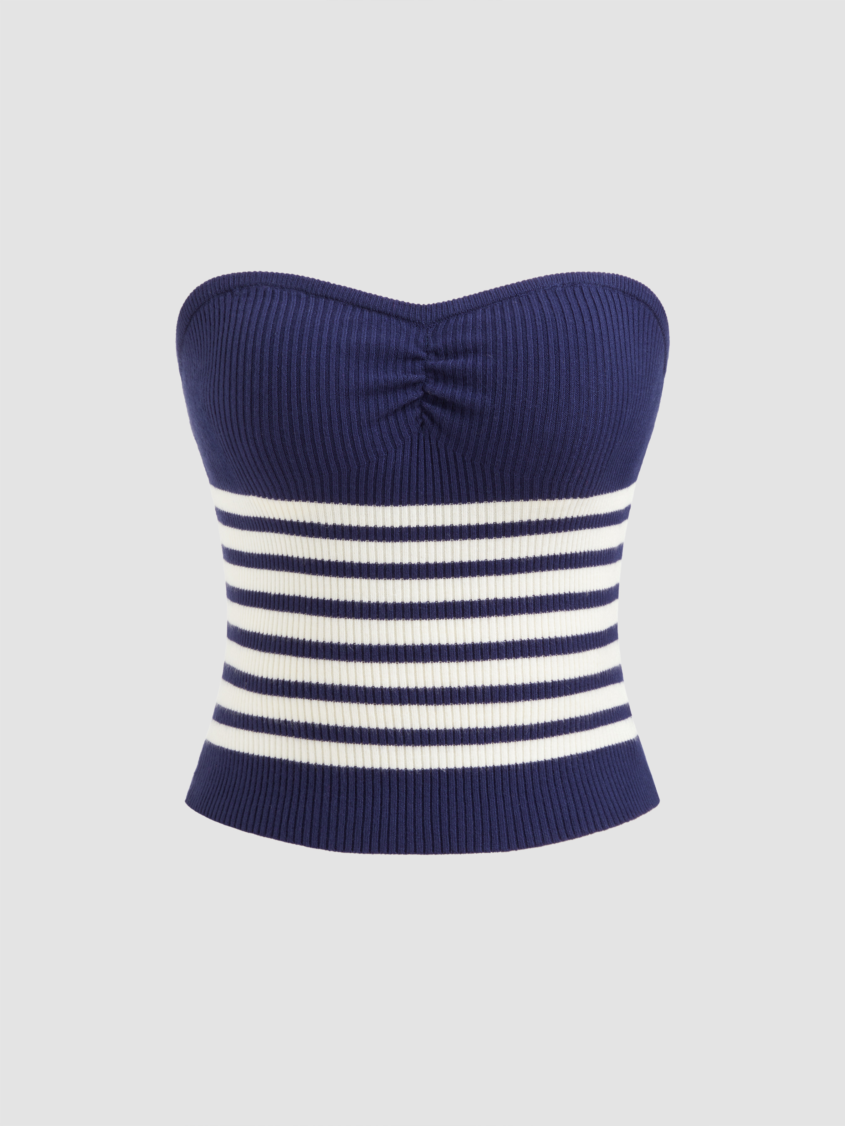 Knit Fabric Knitted Strapless Striped Crop Tube Top For Date