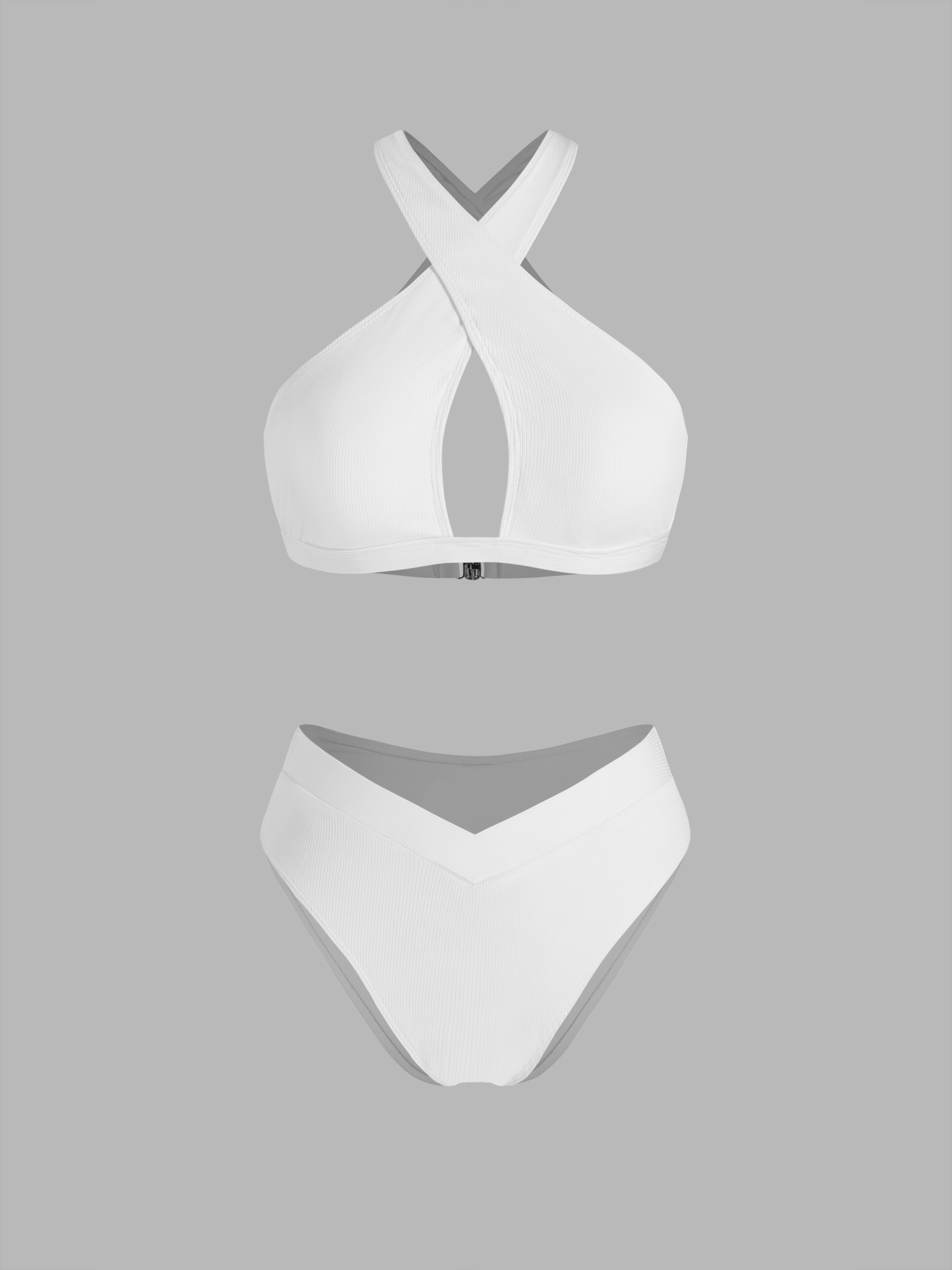 Beachwear Swimsuits Knit Fabric V Neck Solid Criss Cross Bracelet