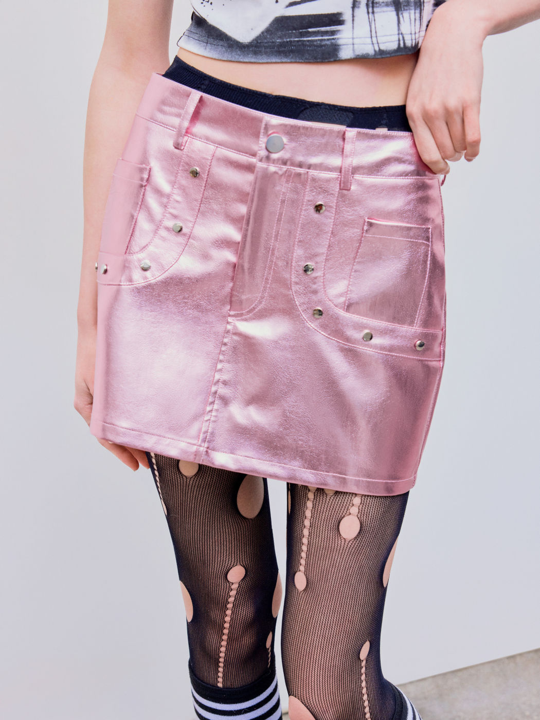 Faux Leather Low Rise Solid Mini Skort - Cider