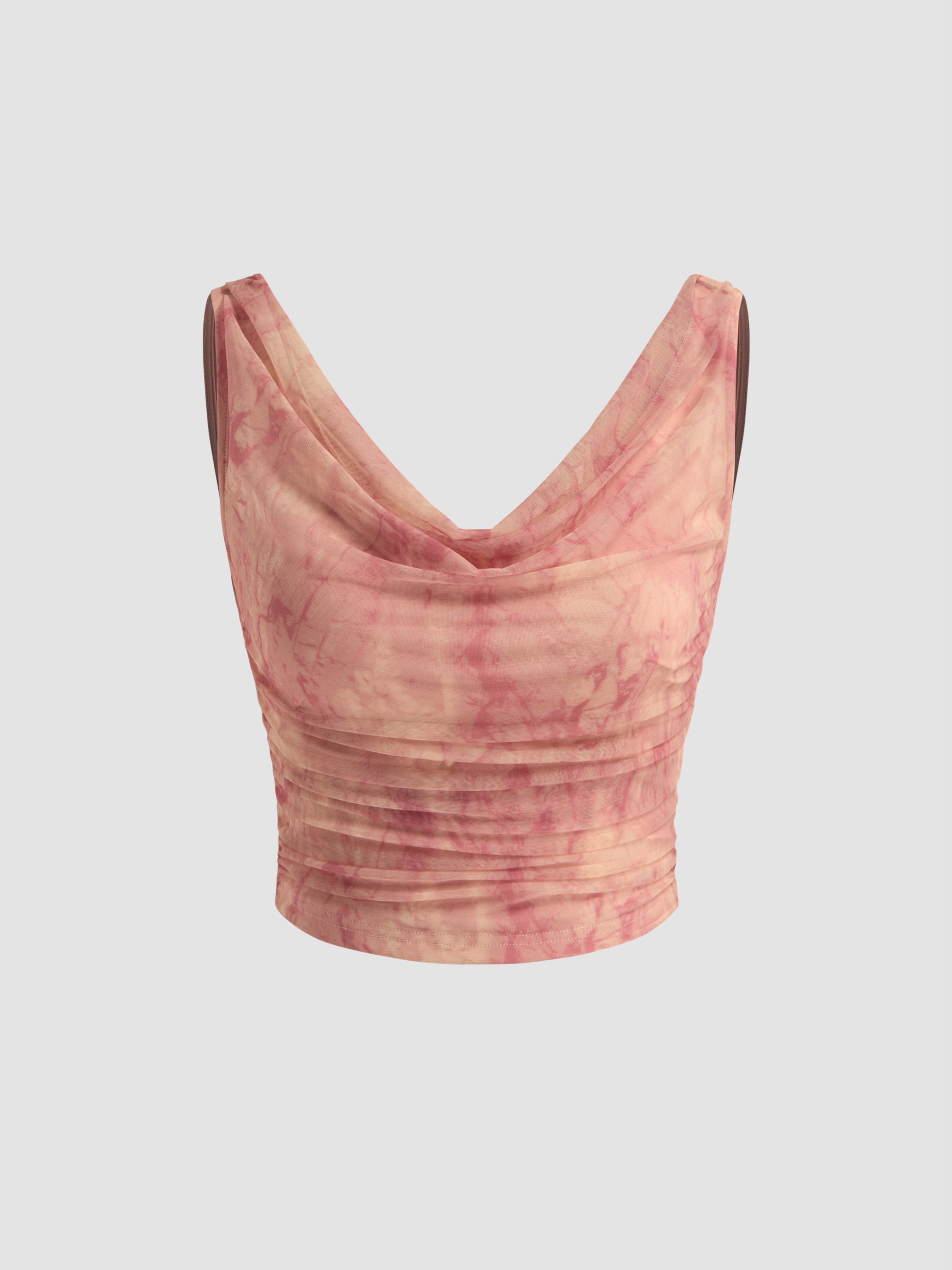 Cowl Neck Abstract Ruched Crop Tank Top For Date