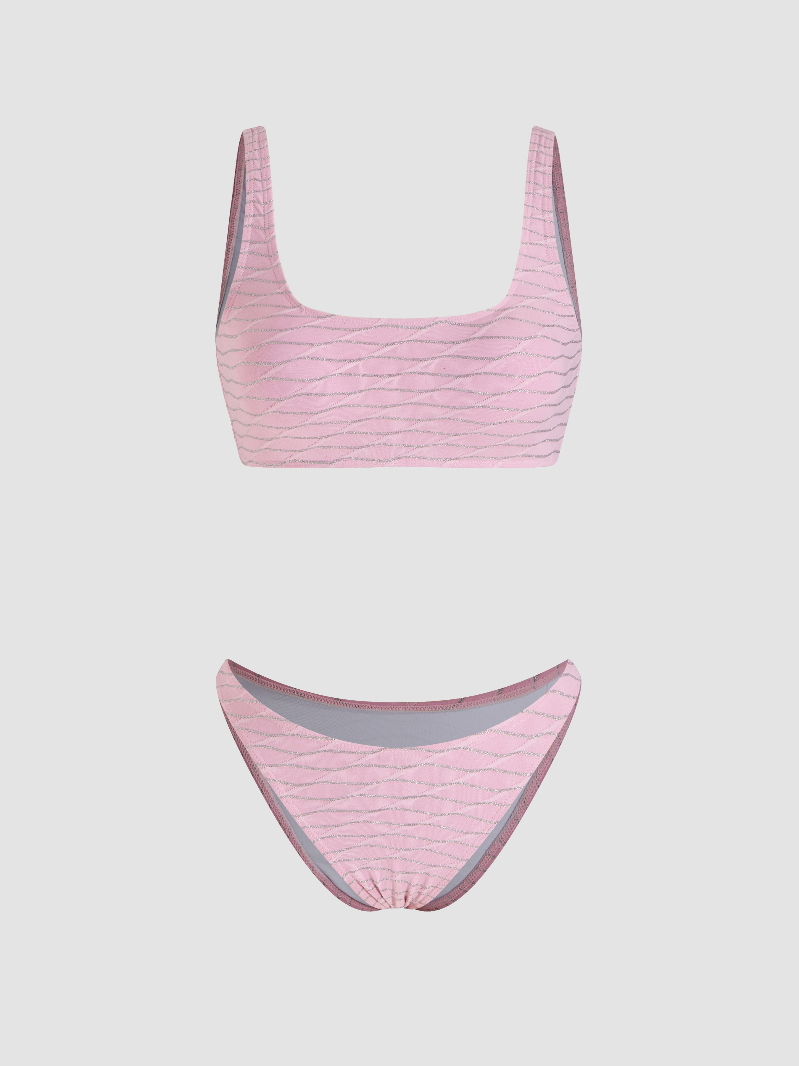 Knit Fabric Square Neck Striped Tankini Cheeky Bikini Swimsuit For ...