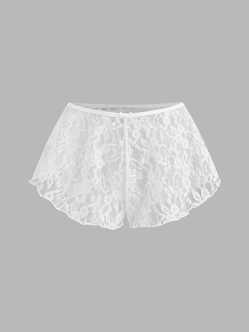 Lace Solid Bowknot See-through Swim Shorts - Cider