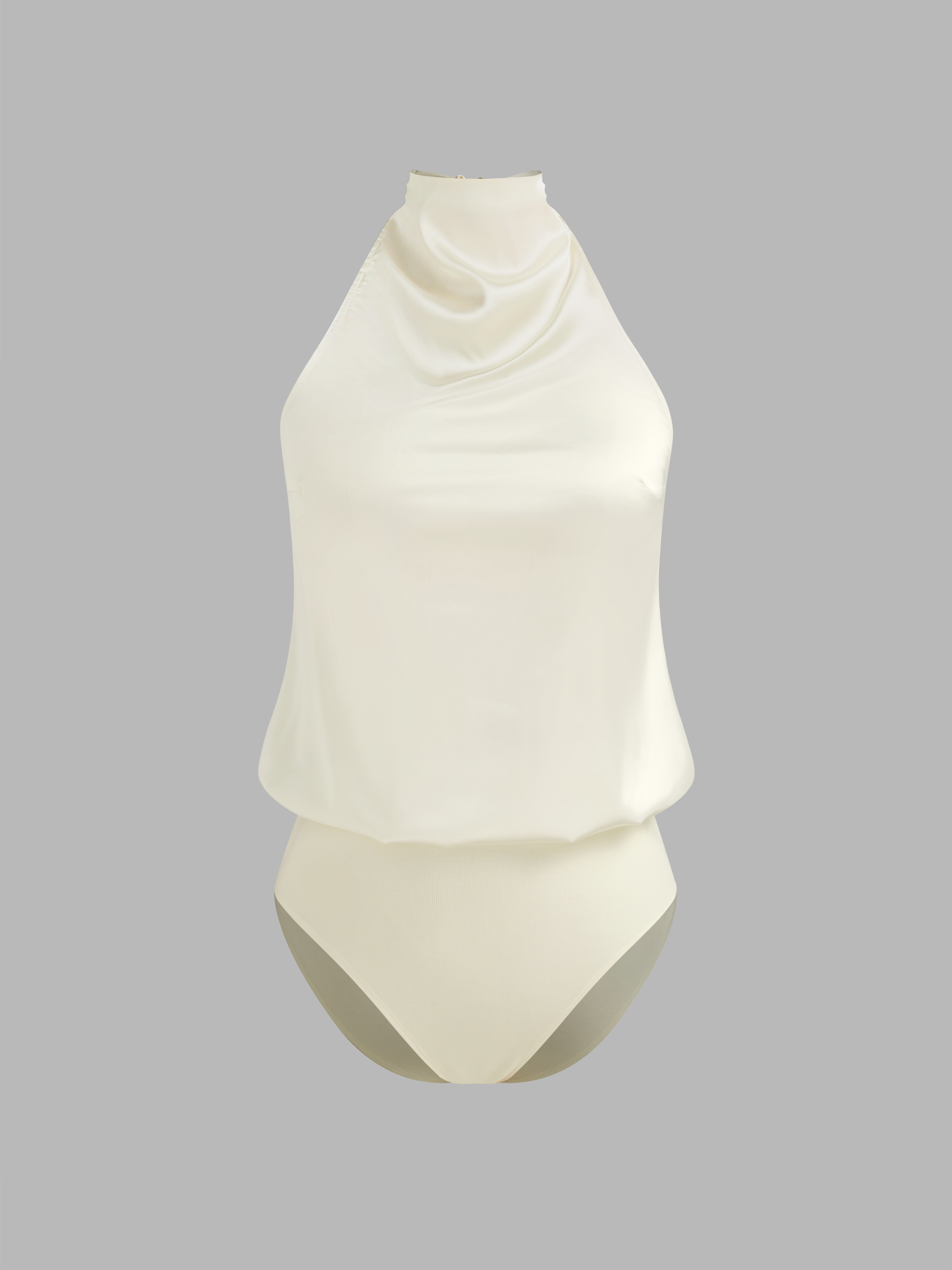 Satin High Neck Solid Backless Bodysuit For Date