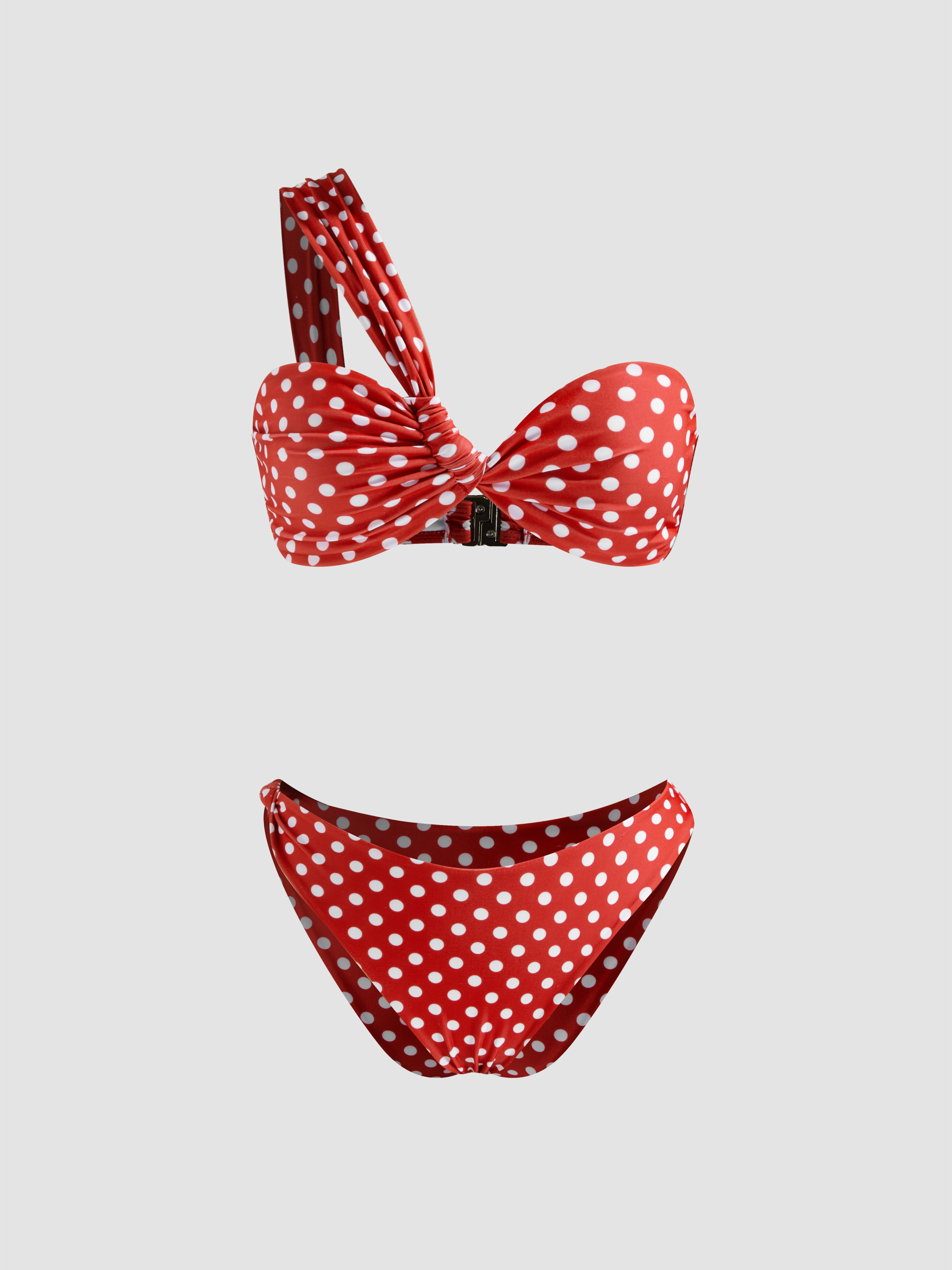 Asymmetrical Neck Polka Dot One Shoulder Cheeky Bikini Swimsuit For ...