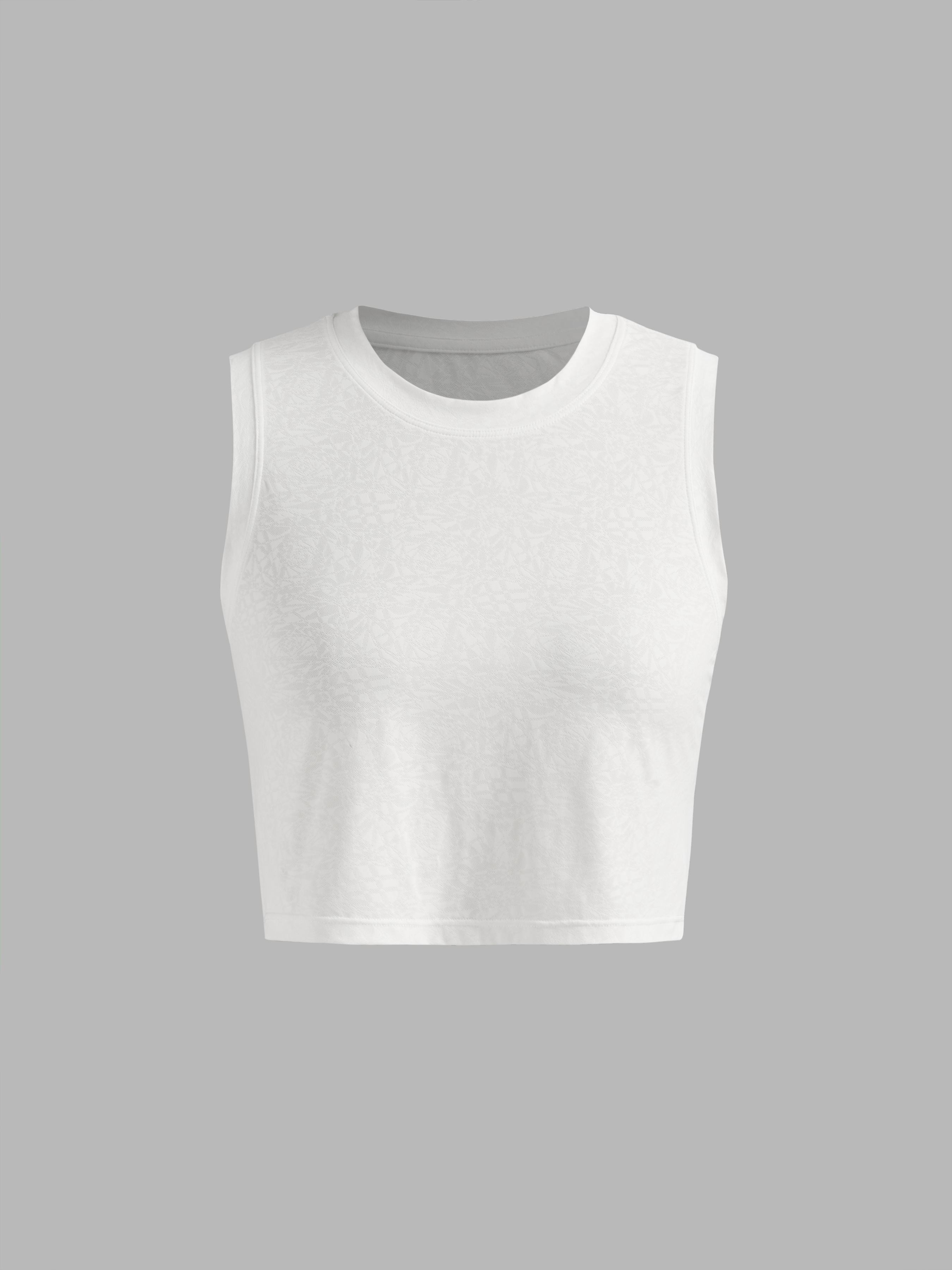 Knit Fabric Round Neck Solid Texture Crop Tank Top For School Daily Casual