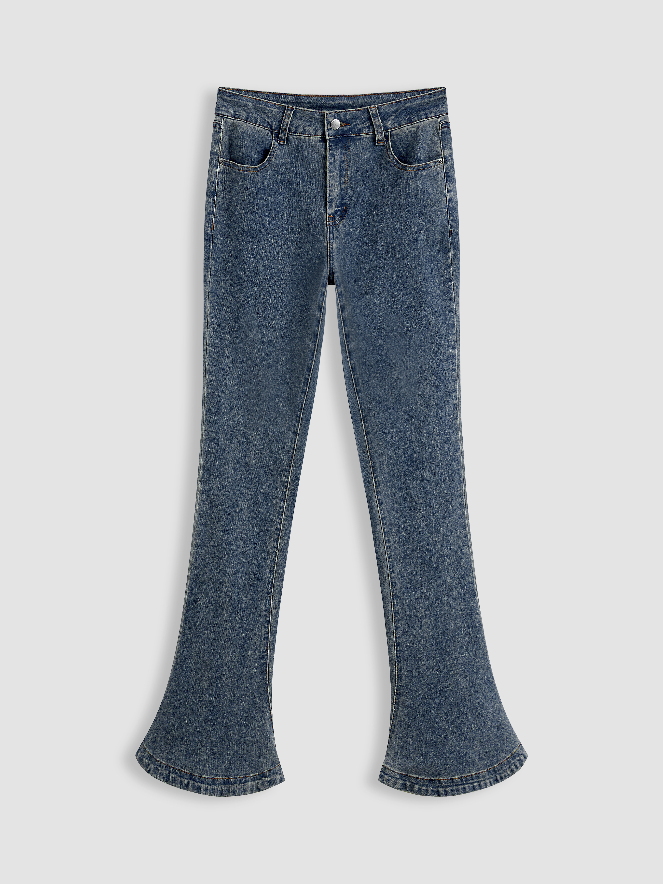 Denim High Stretch Cider Denim High Rise Solid Flared Jeans For Work