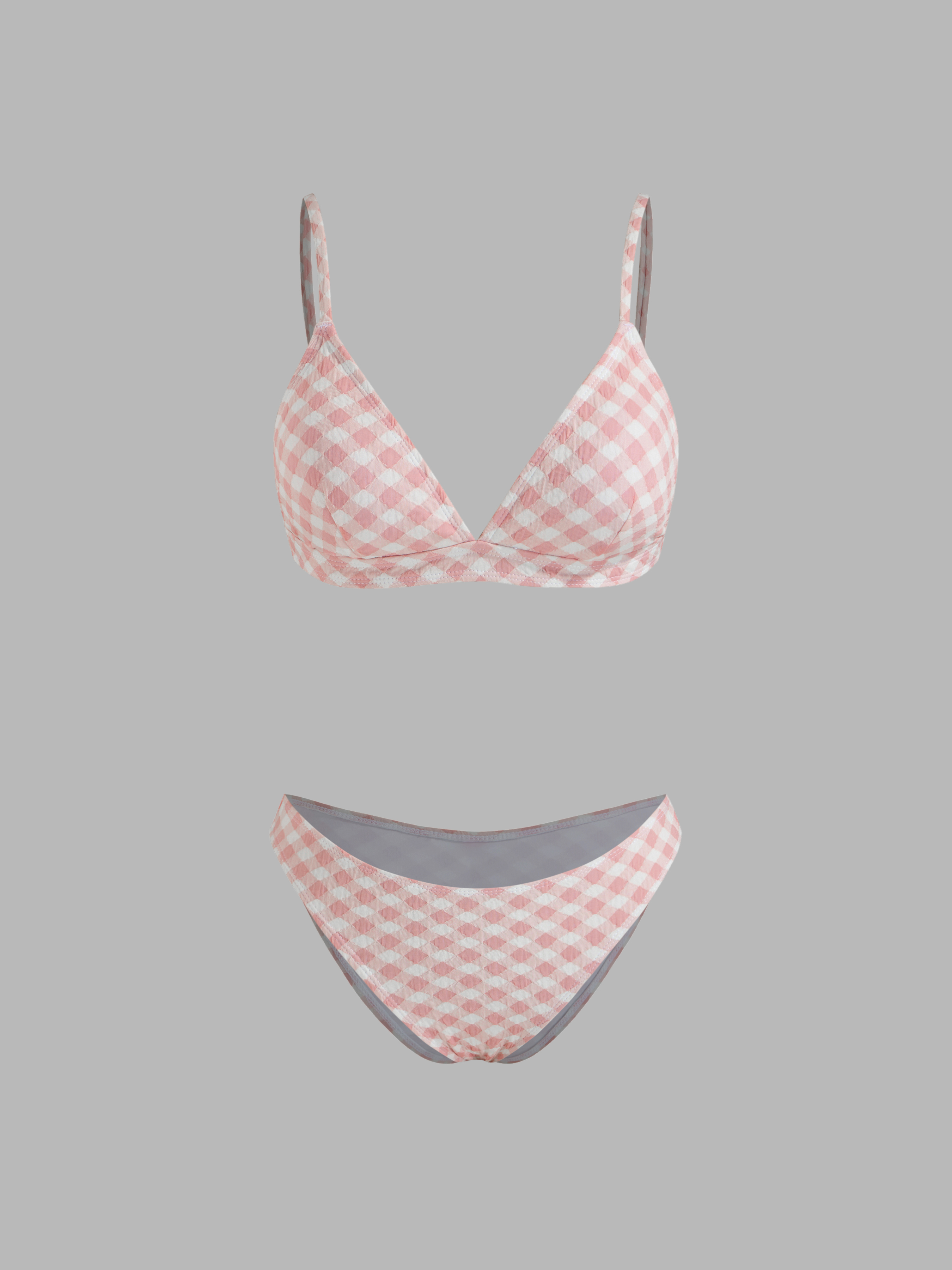 Knit Fabric V-neck Check Bracelet Cheeky Bikini Swimsuit For Beach ...