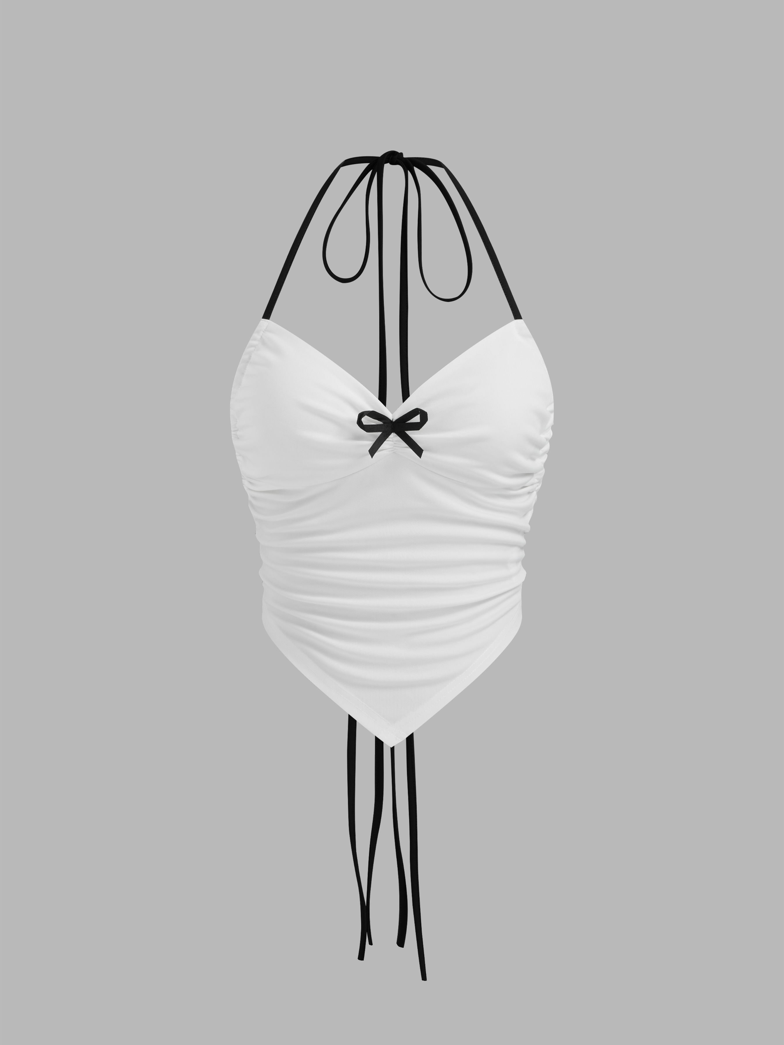 Knit Fabric Halter Bowknot Ruched Backless Cami Top For Date