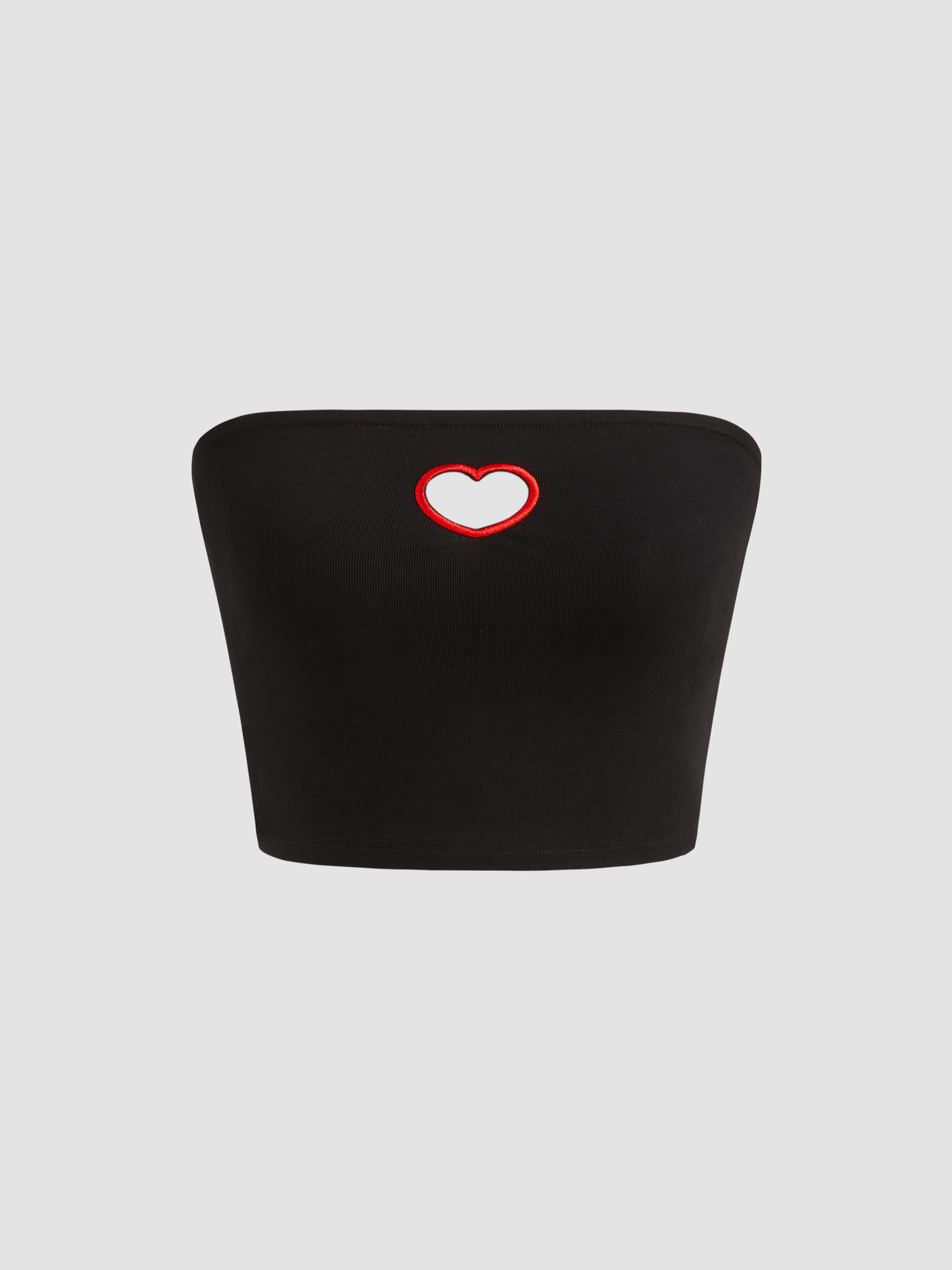 Knit Fabric Embroidery Heart Cut Out Crop Tube Top For Music Festival ...