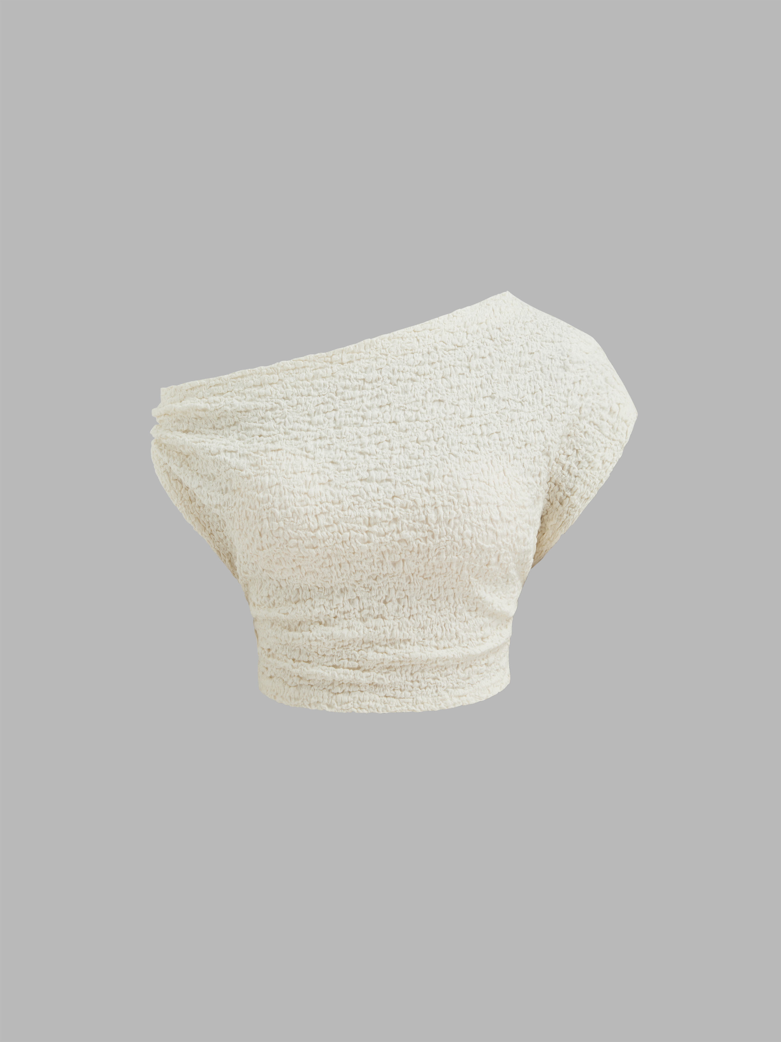 One Shoulder Tops Asymmetrical Top Knit Fabric Asymmetrical Neck Solid Texture Crop Short Sleeve ...