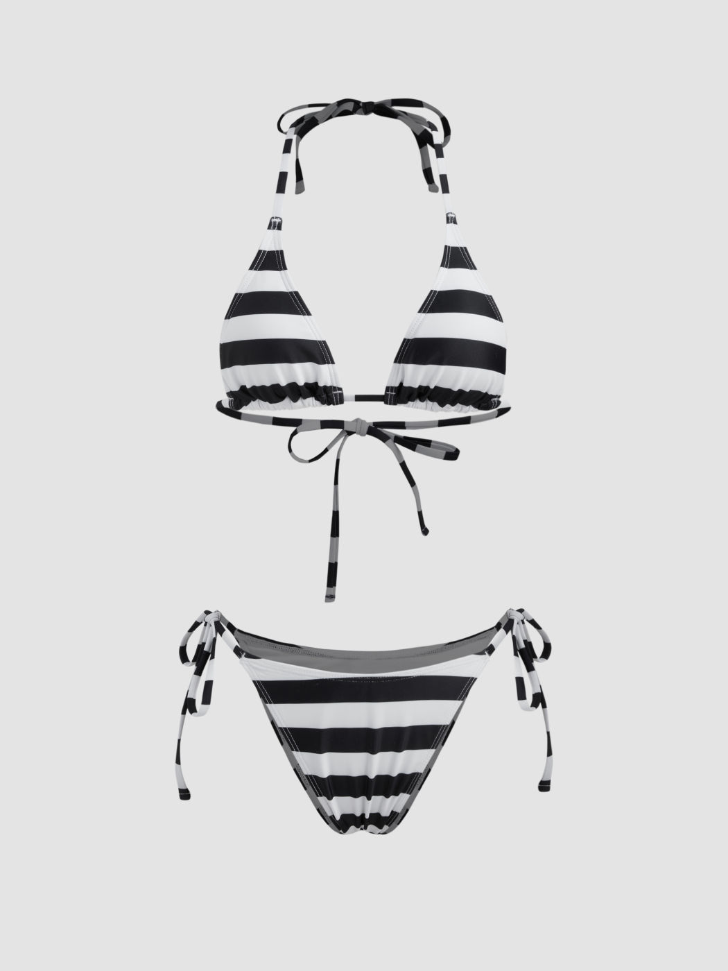 Jersey Halter Striped Triangle Tie Side Bikini Swimsuit For Vacation