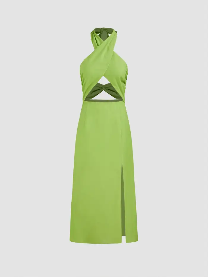 solid cross halter dress