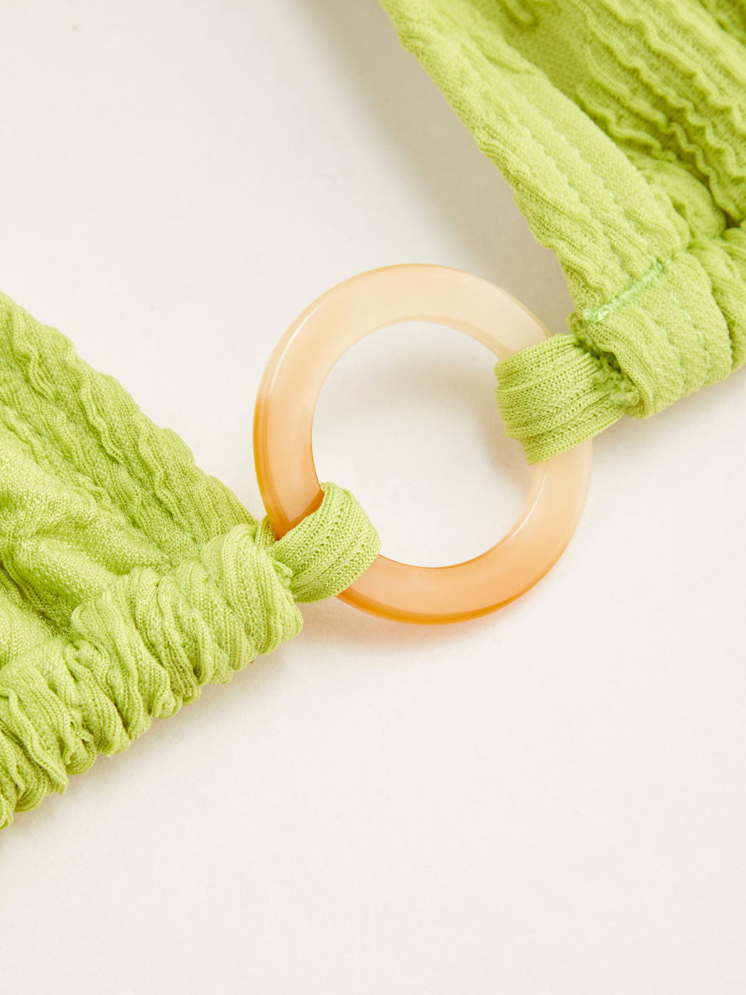 Halter Solid Texture Ring Linked Triangle Cheeky Bikini Swimsuit For Vacation Swimming Pool Beach