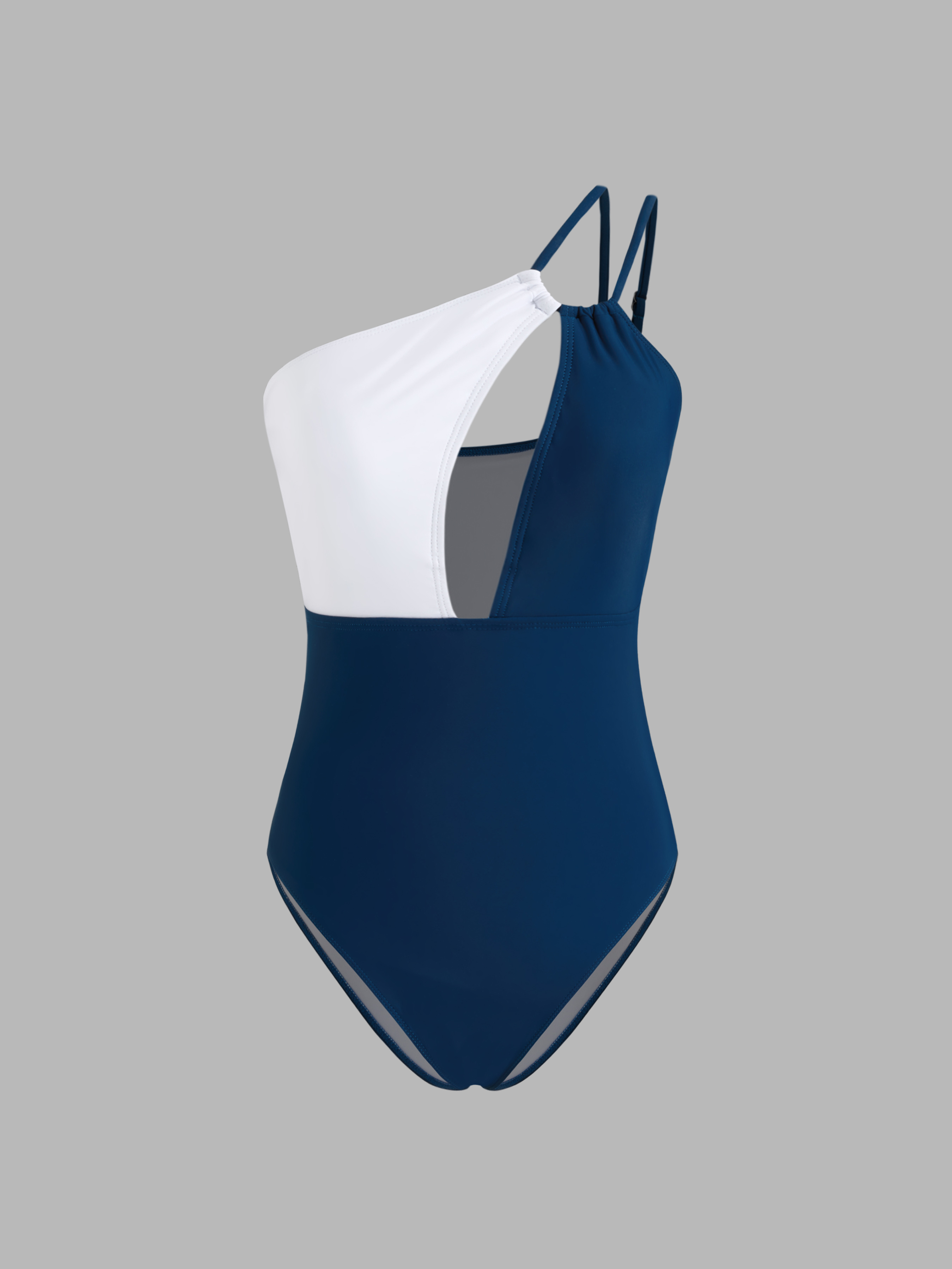 Jersey Shaping Asymmetrical Neck Two Tone Cut Out One Piece Swimsuit