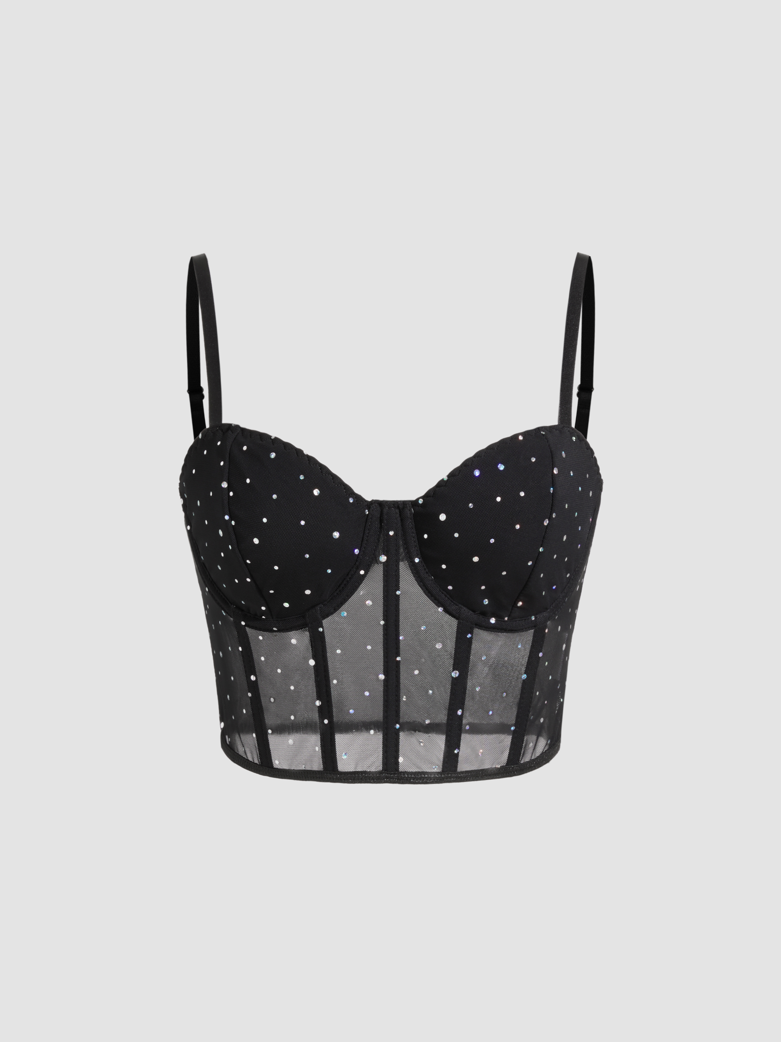 Mesh Sweetheart Polka Dot Corset Crop Cami Top For Date