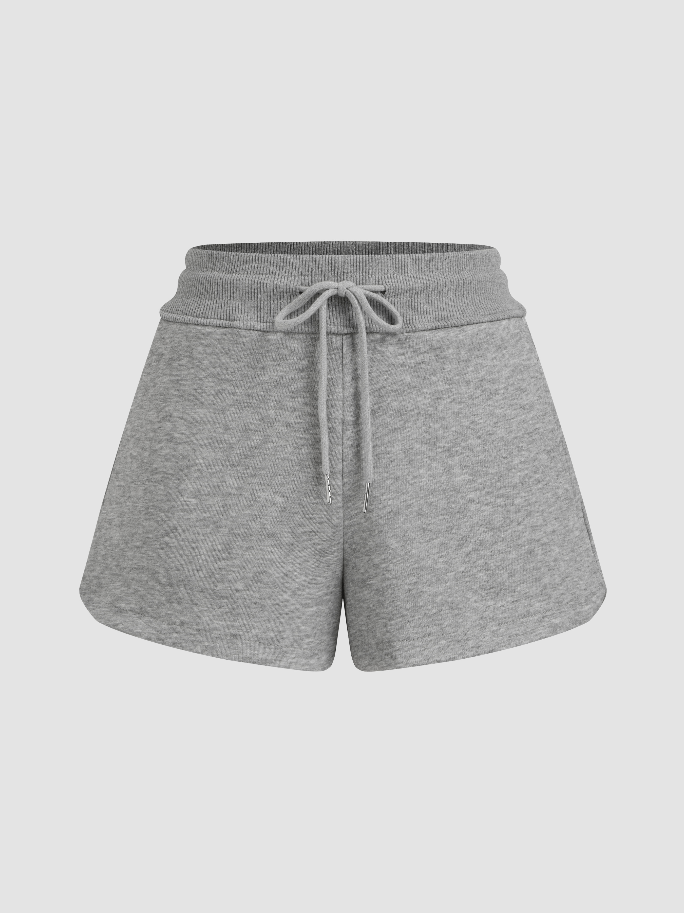 Cotton-blend Mid Rise Solid Knotted Shorts For Daily Casual