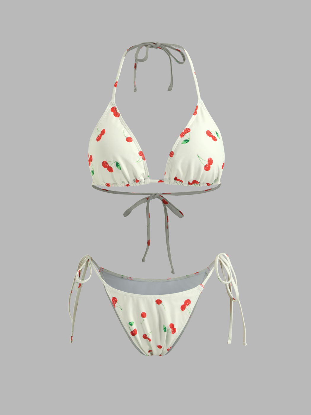 Halter Cherry Triangle Cheeky Bikini Set With Cover Up Skirt