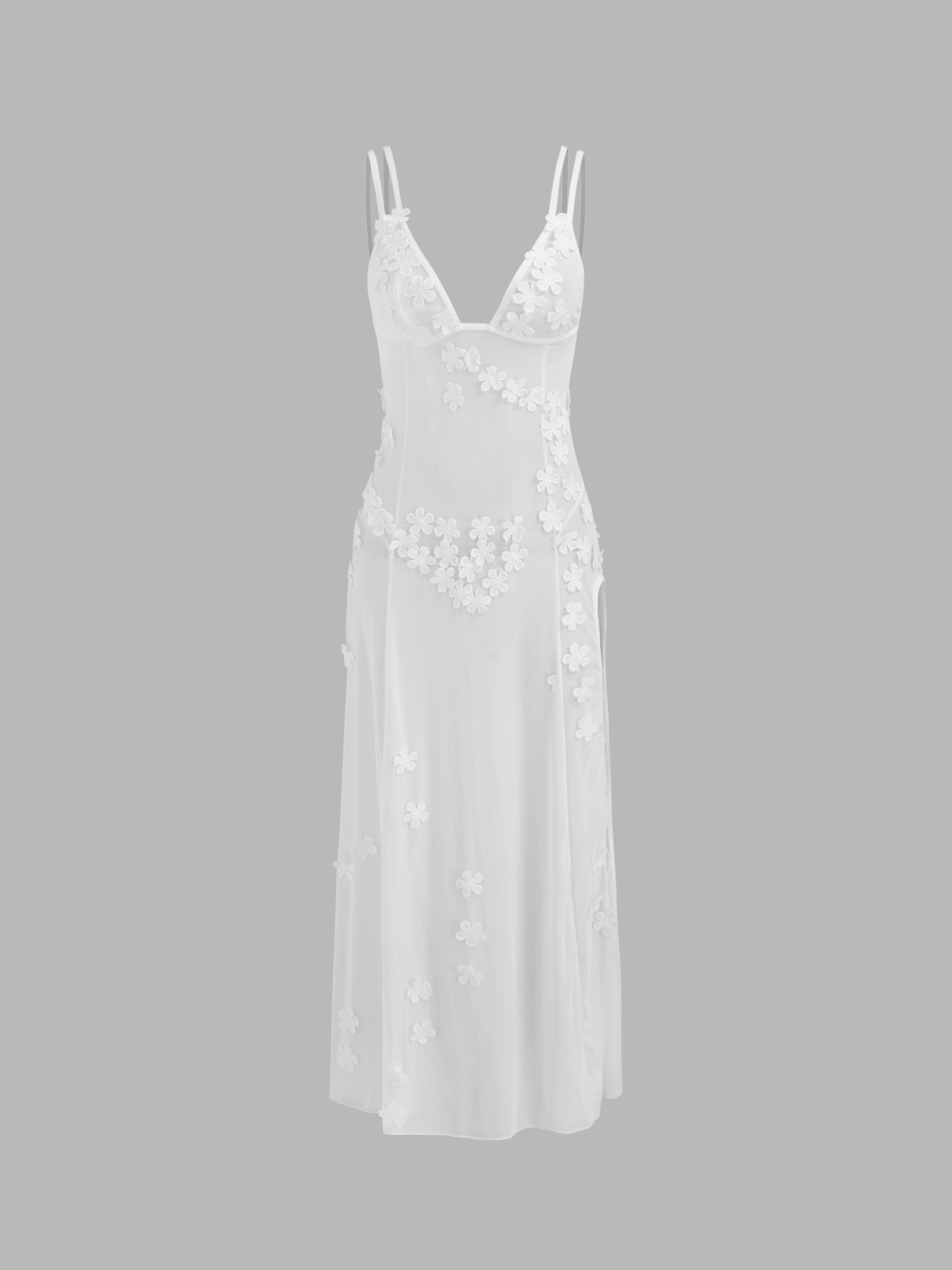 Bridesmaid Dress Mesh Mesh V-neck See-Through Solid Floral Embroidery ...