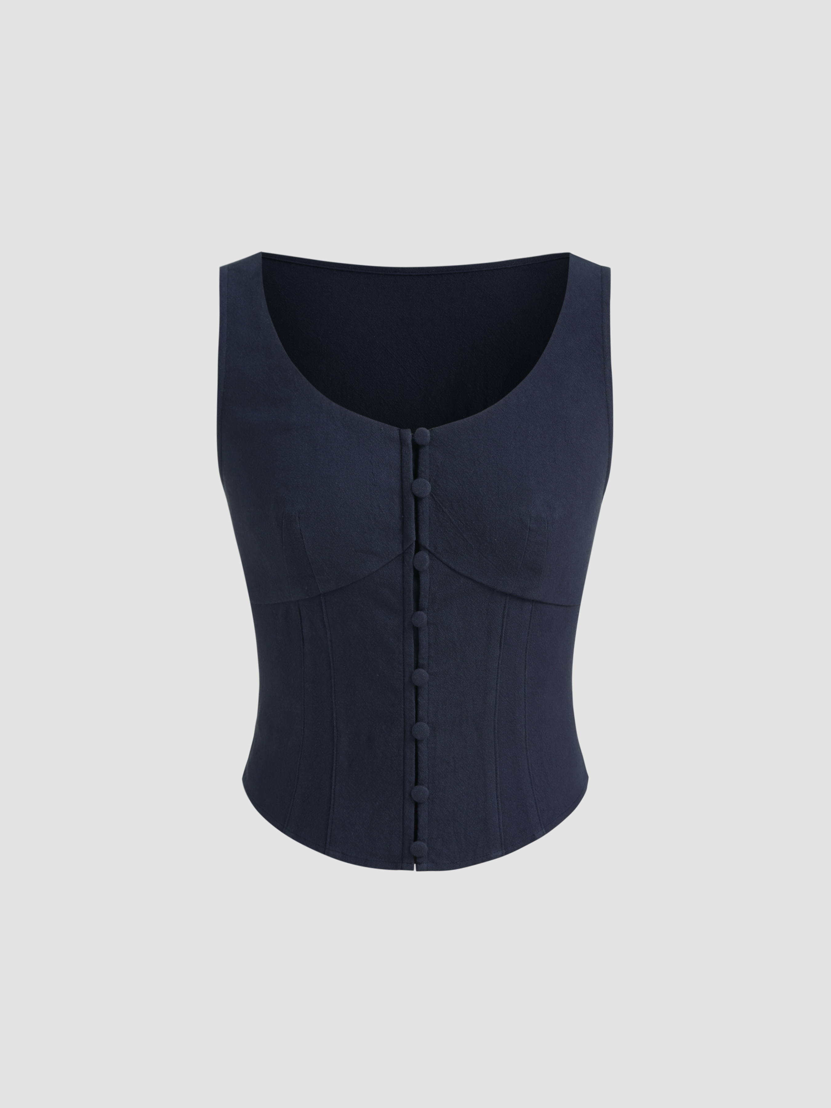 Woven Round Neckline Solid Corset Button Crop Tank Top For Daily Casual
