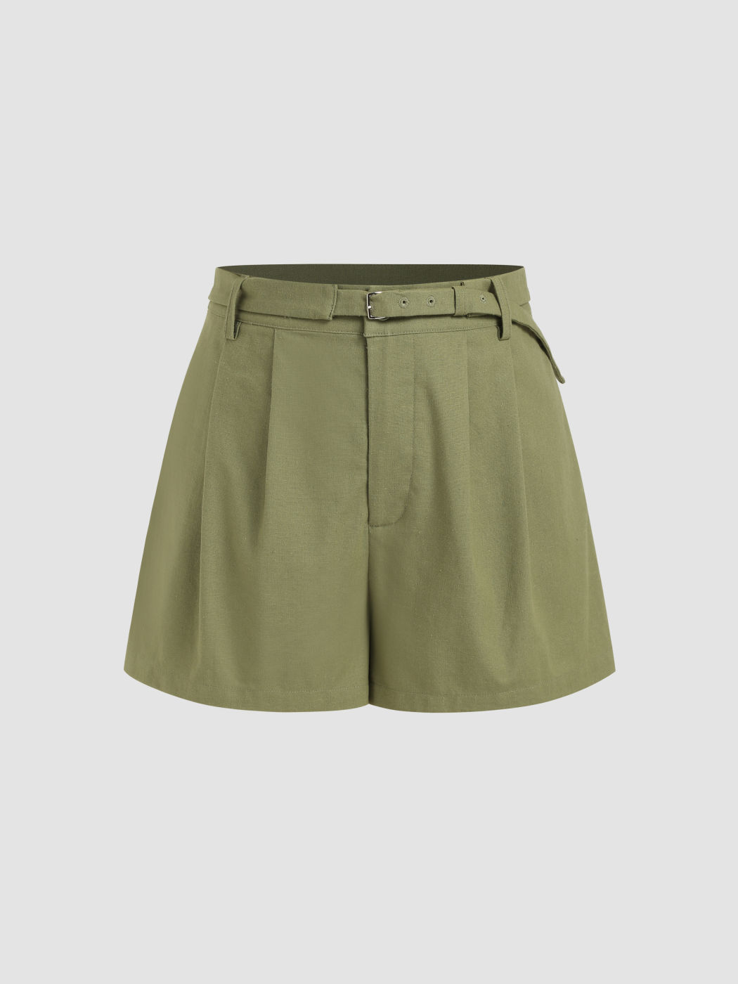 Linen-blend Cotton Cotton-blend Mid Rise Solid Shorts With Belt For ...