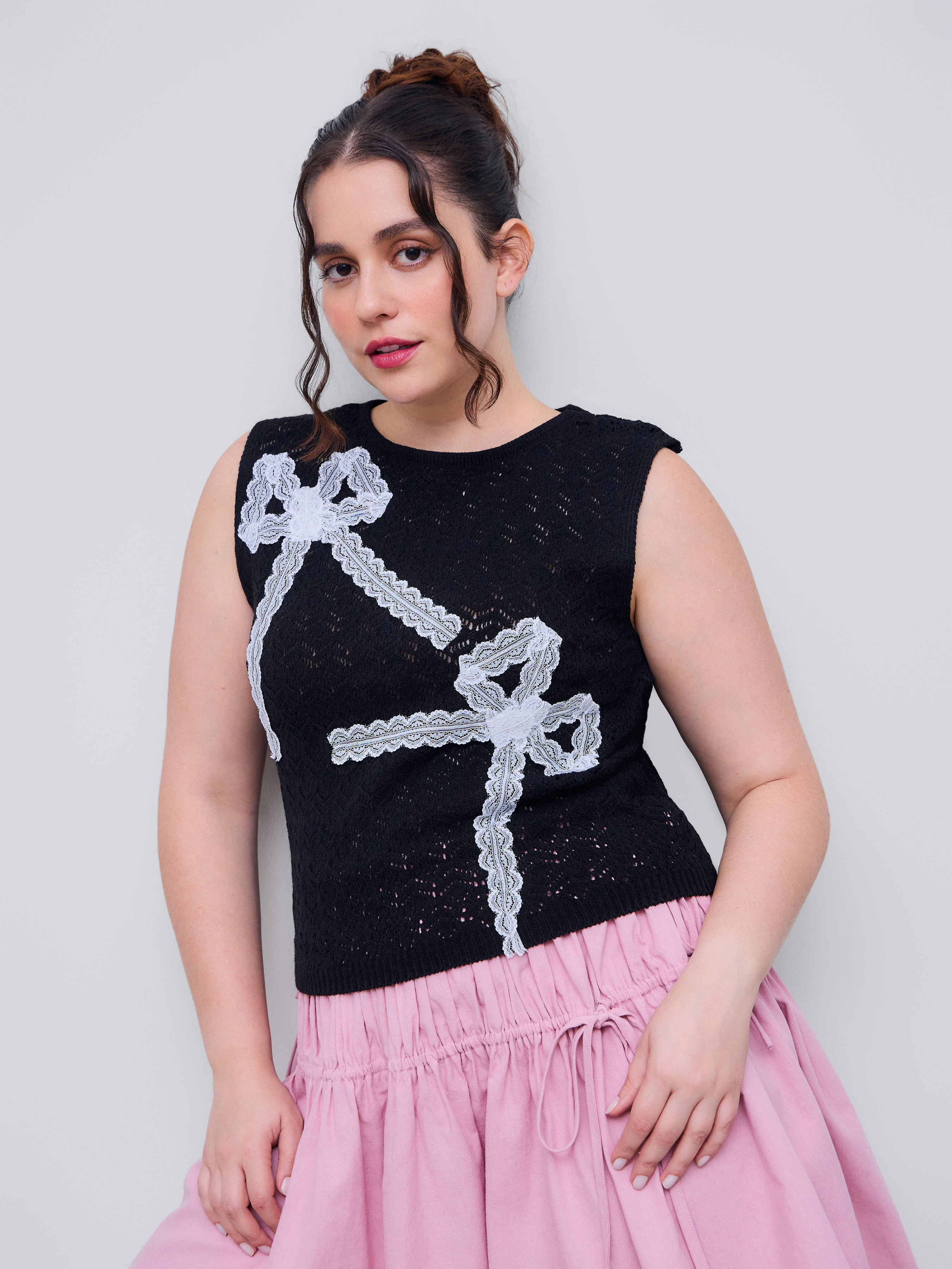 Crochet Crochet Round Neckline Lace Bowknot Tank Top Curve & Plus For ...