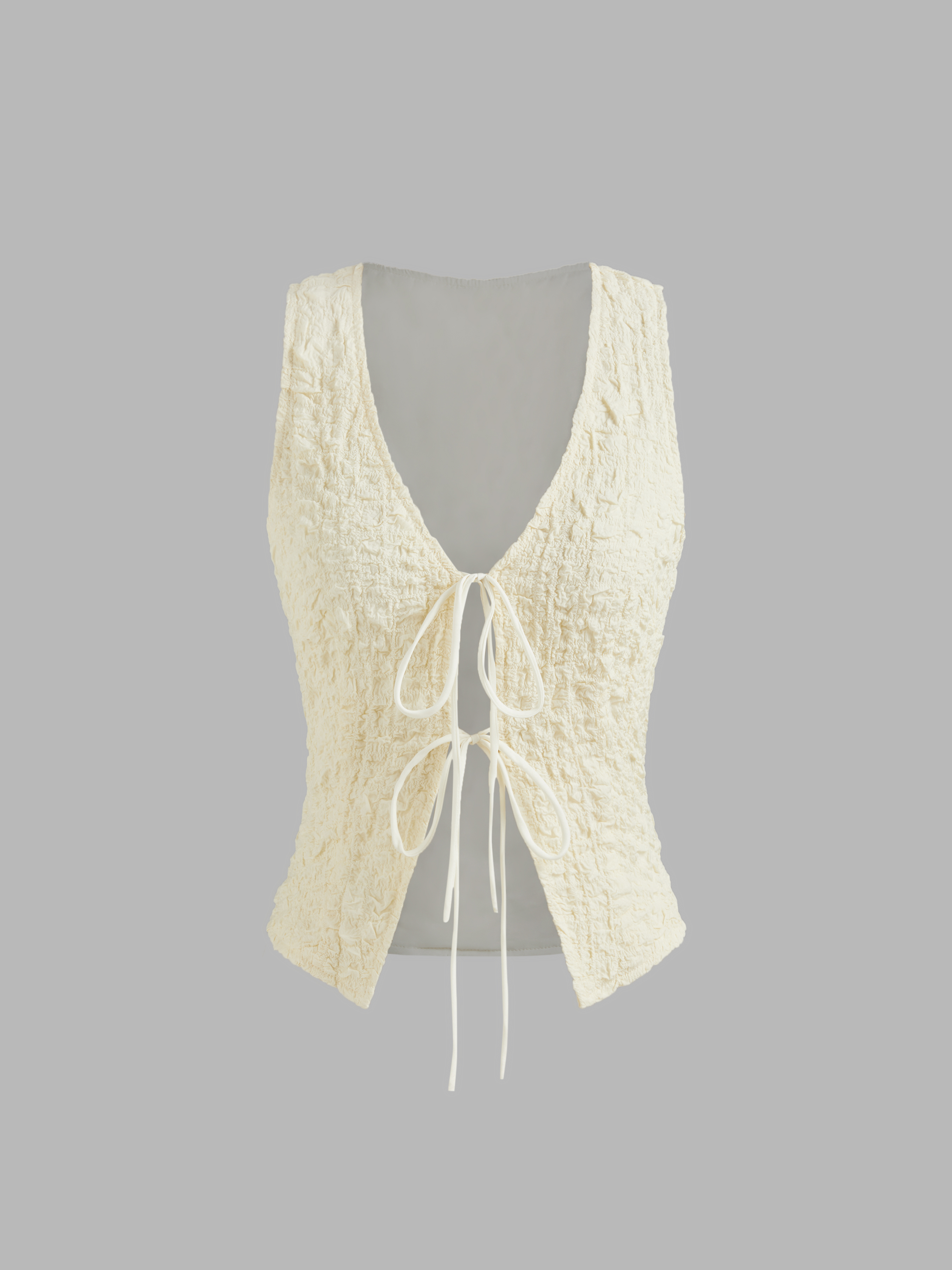 Woven V-neck Solid Texture Knotted Tank Top For Daily Casual