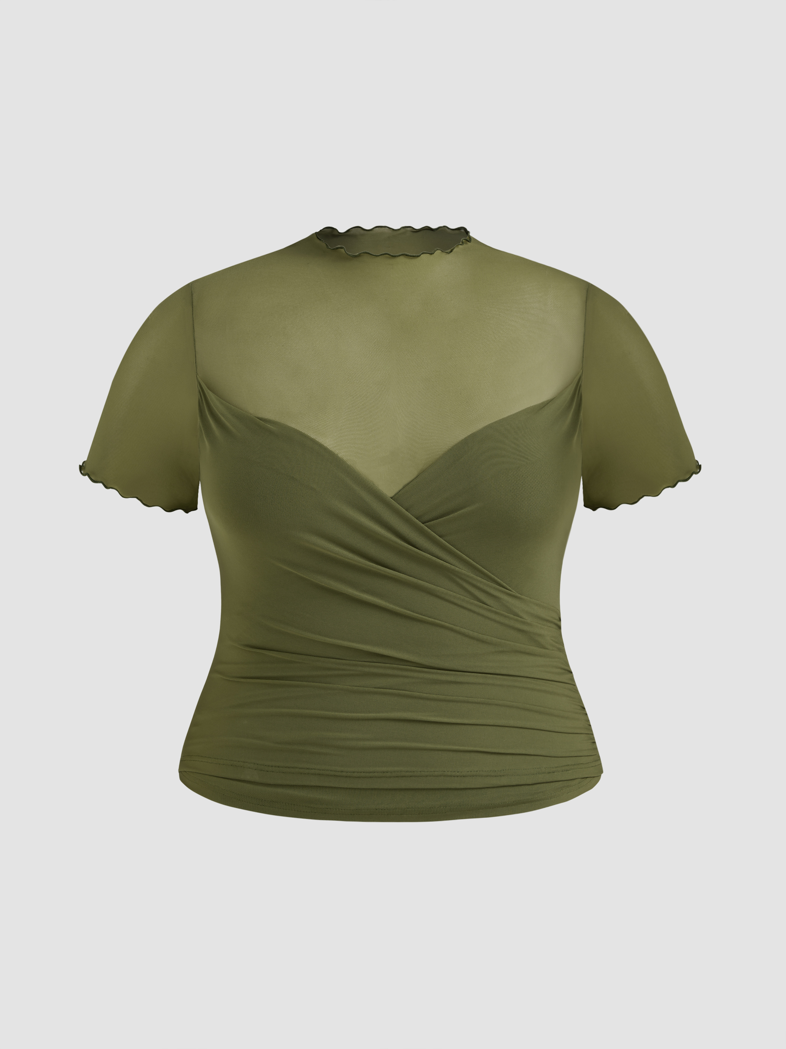 Knit Fabric Round Neckline Solid Lettuce Trim Short Sleeve Jersey Top Curve & Plus For Daily Casual