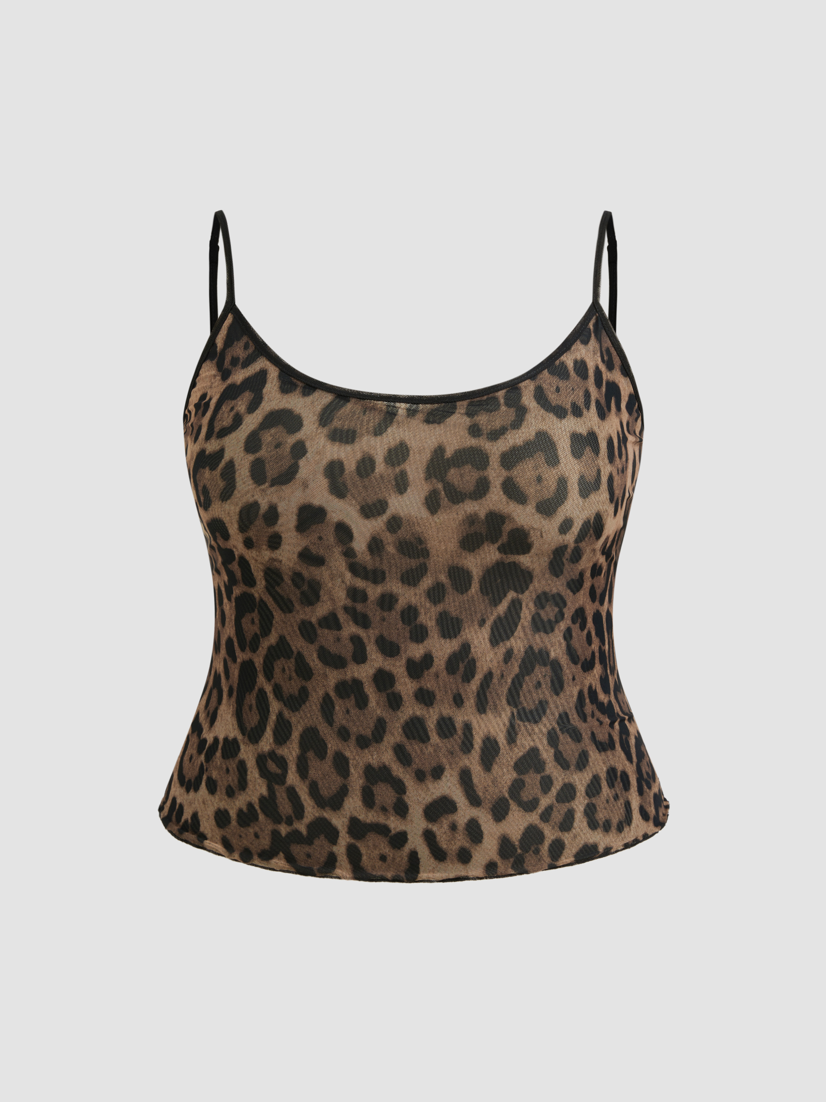 Jersey Mesh U-neckline Leopard Cami Top Curve & Plus For Music Festival ...