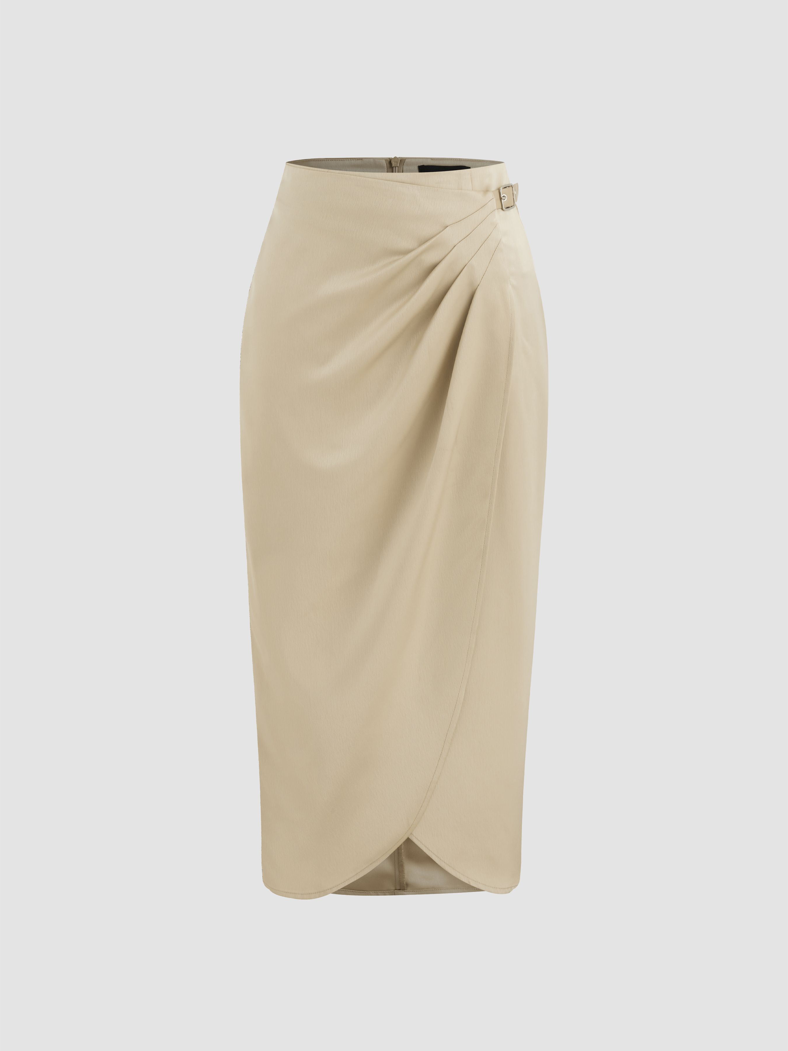 Woven Mid Rise Solid Wrap Belted Maxi Skirt For Work
