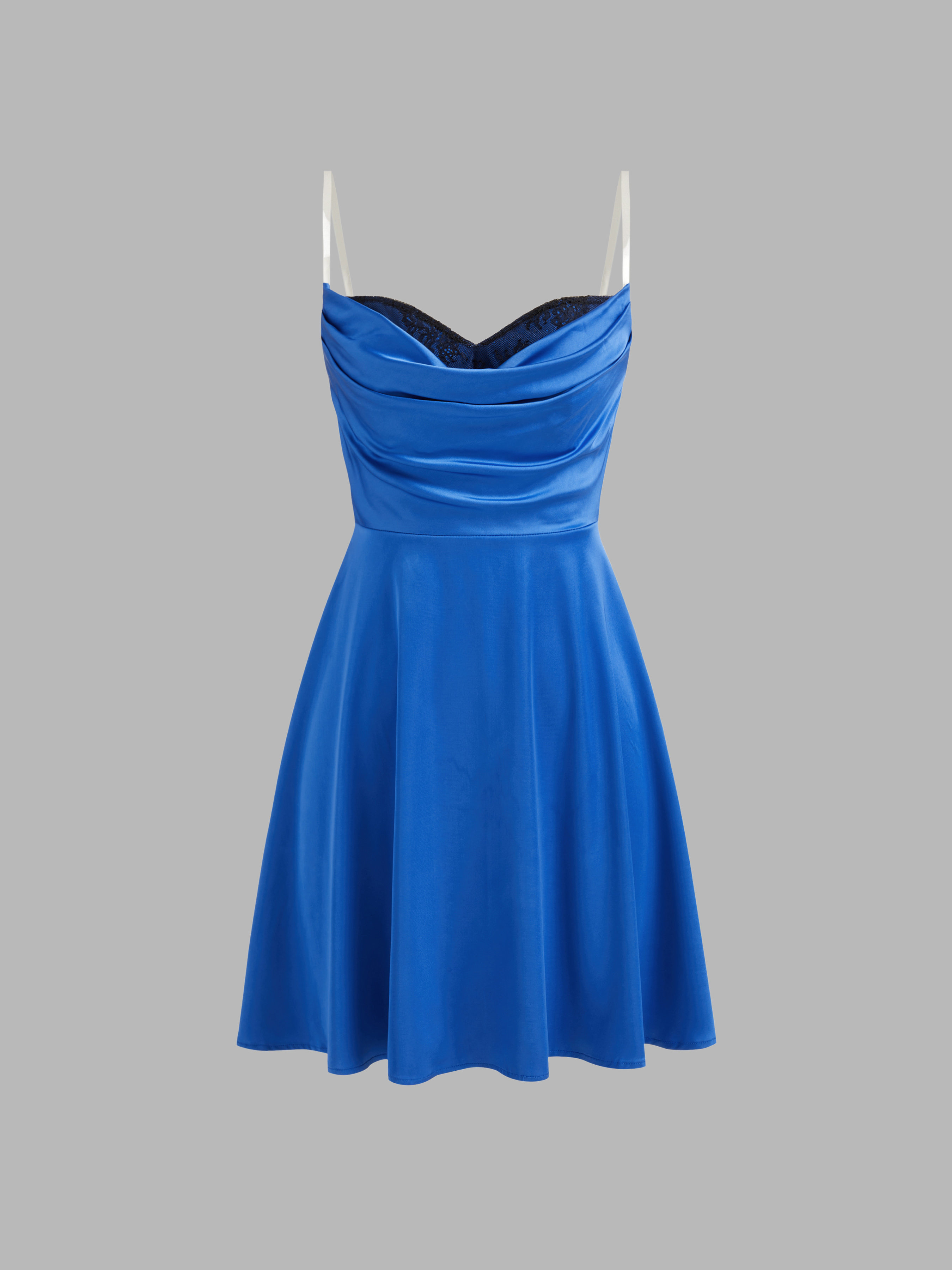 Satin Cowl Neck Lace Trim Ruffle Mini Dress For Wedding