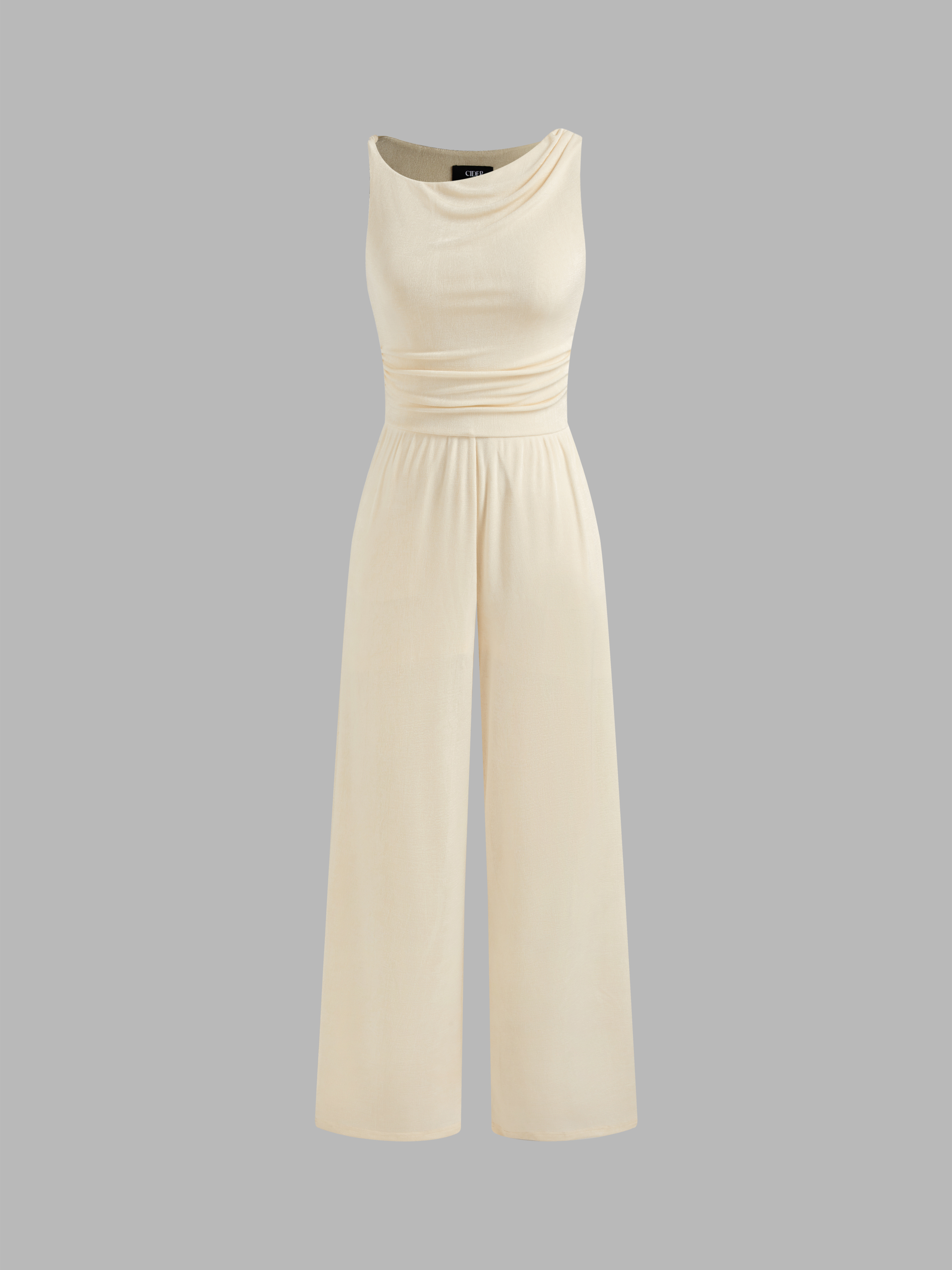 Knit Fabric Asymmetrical Neck Ruched Pocket Jumpsuit For Work