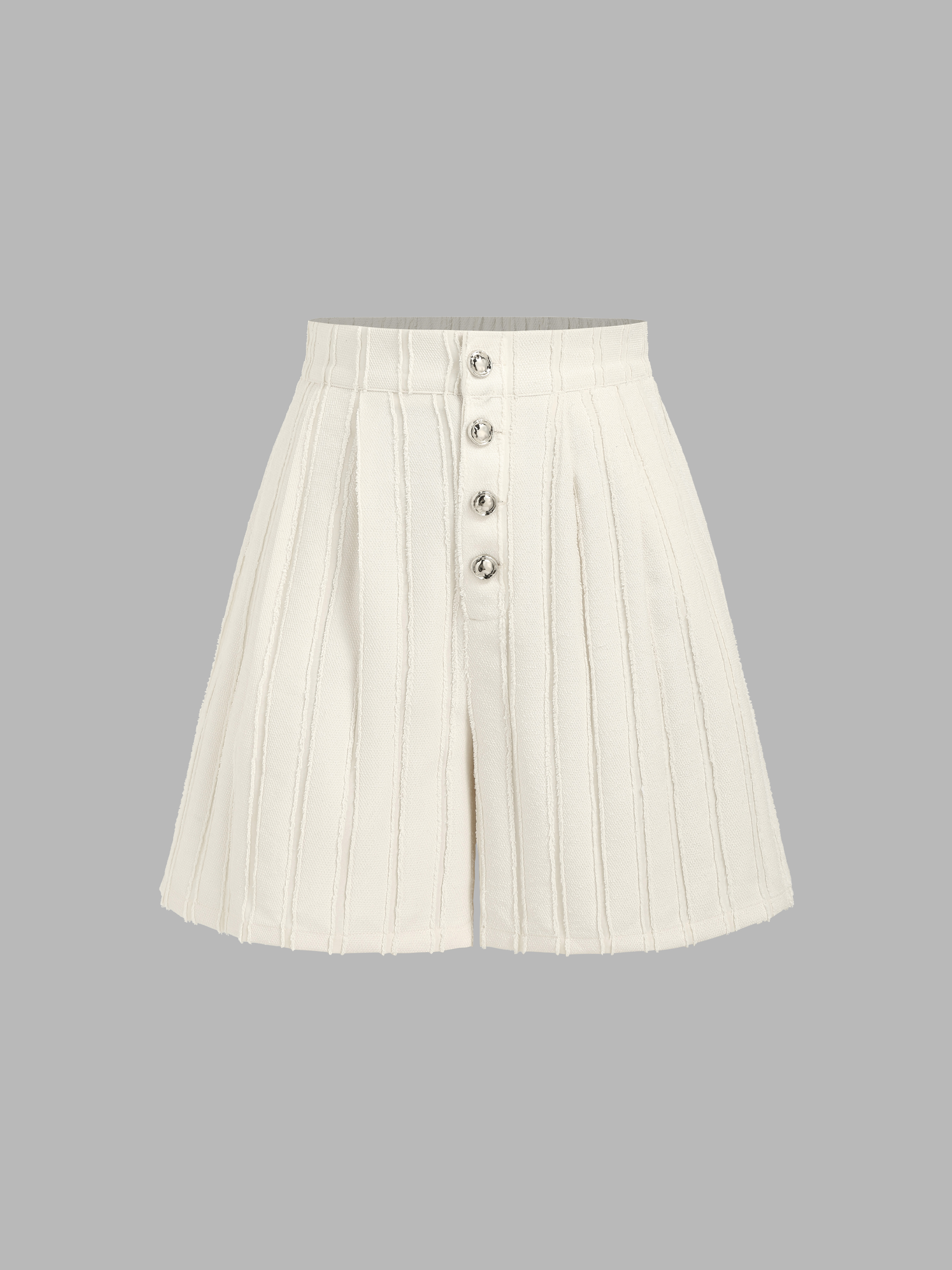 Mid Rise Solid Texture Button Shorts For Daily Casual