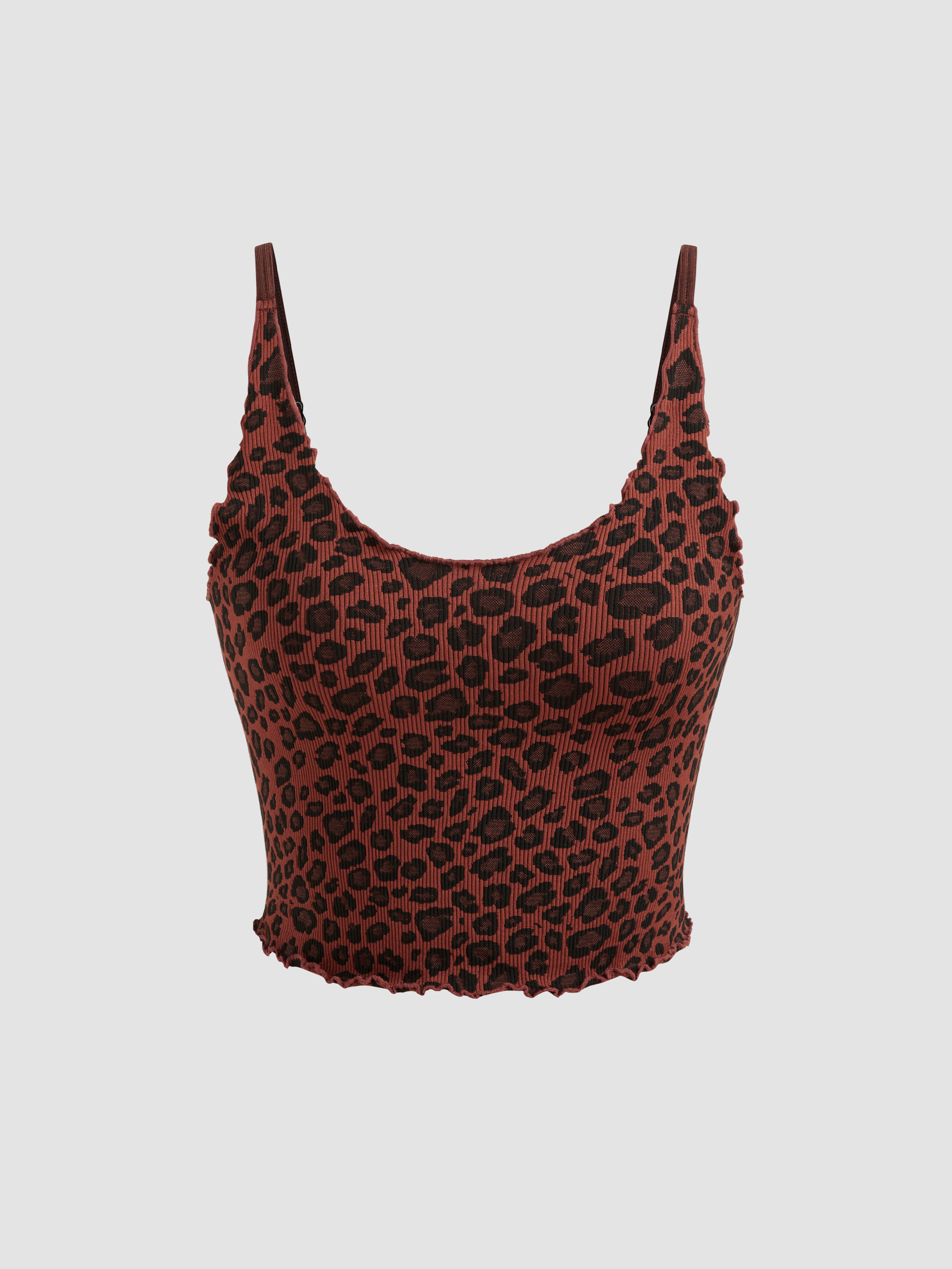 Jacquard Seamless U-neckline Leopard Crop Cami Top For Music Festival ...