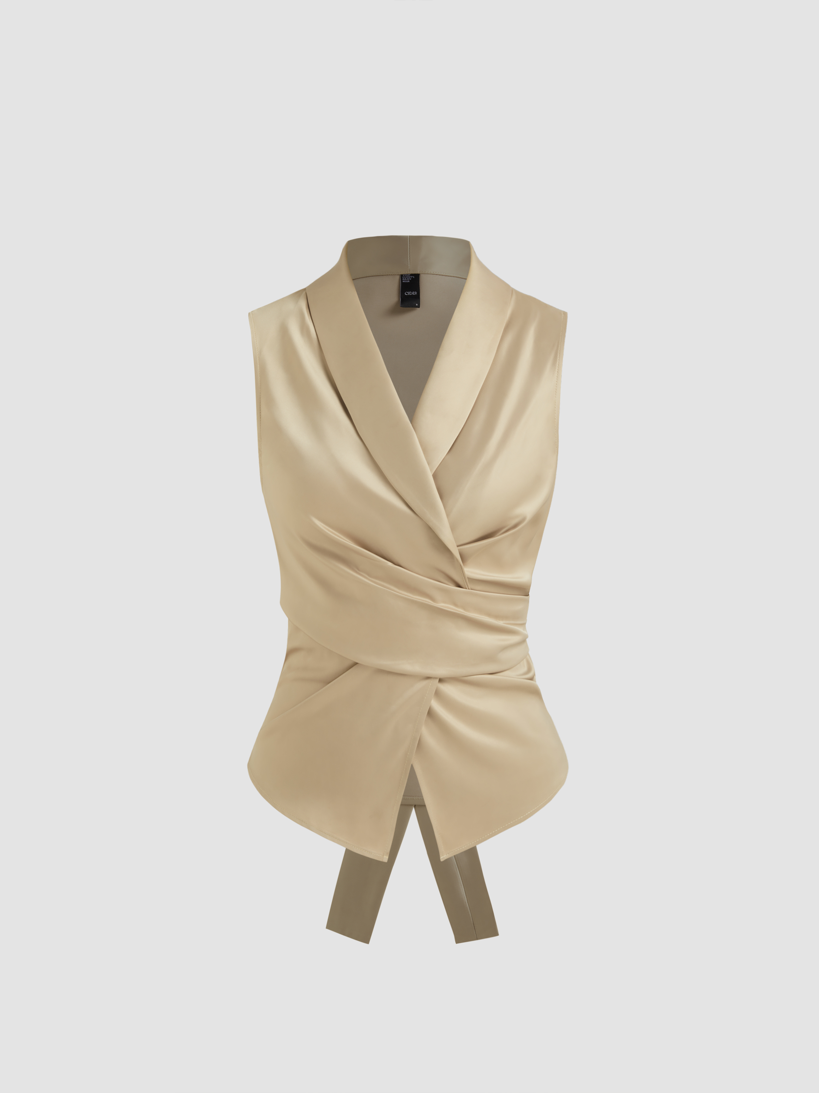 Old Money Style Satin Satin V-neck Solid Wrap Knotted Top For Work