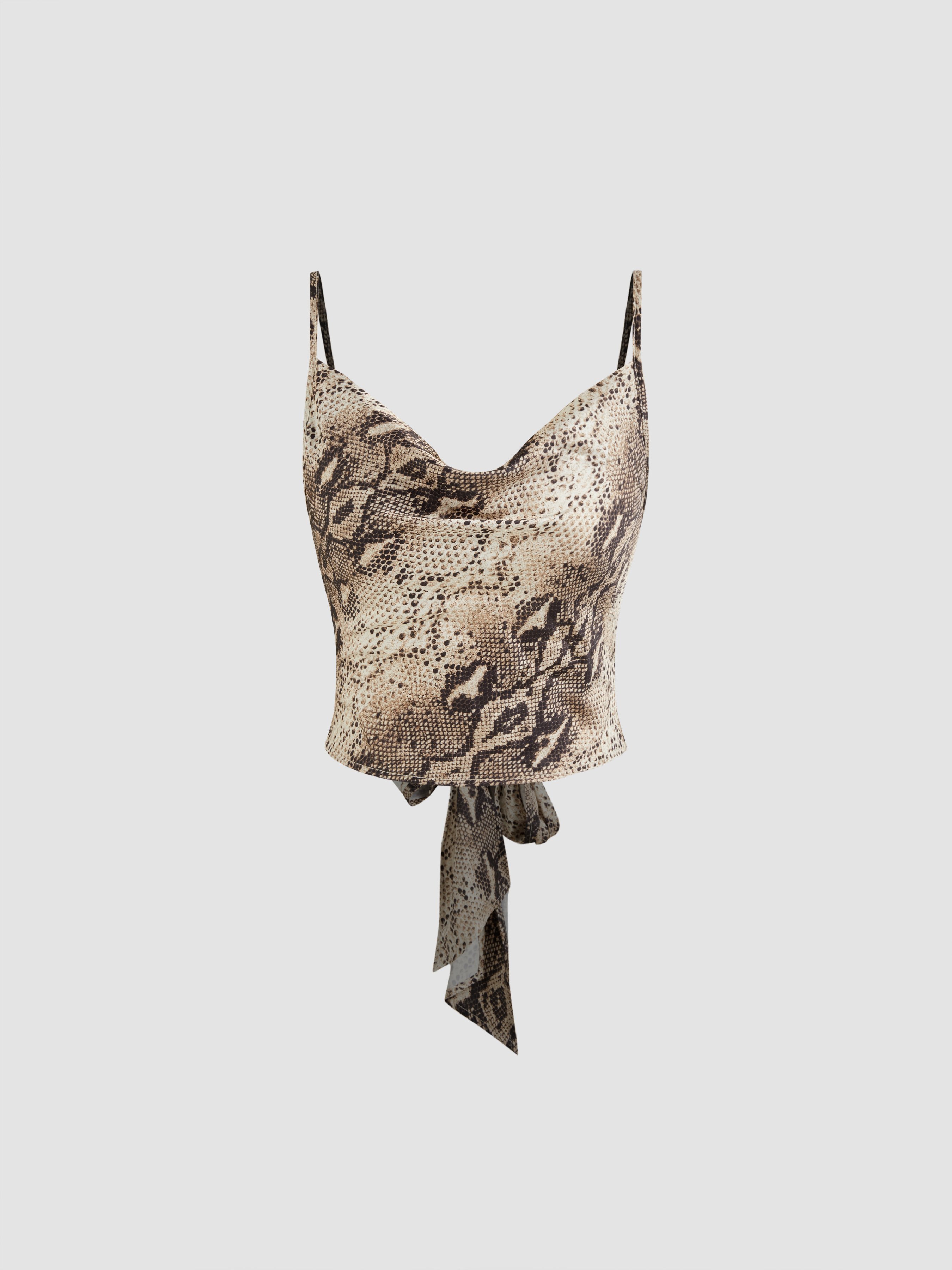 Satin Satin Sweetheart Snake Print Knotted Crop Cami Top For Music ...