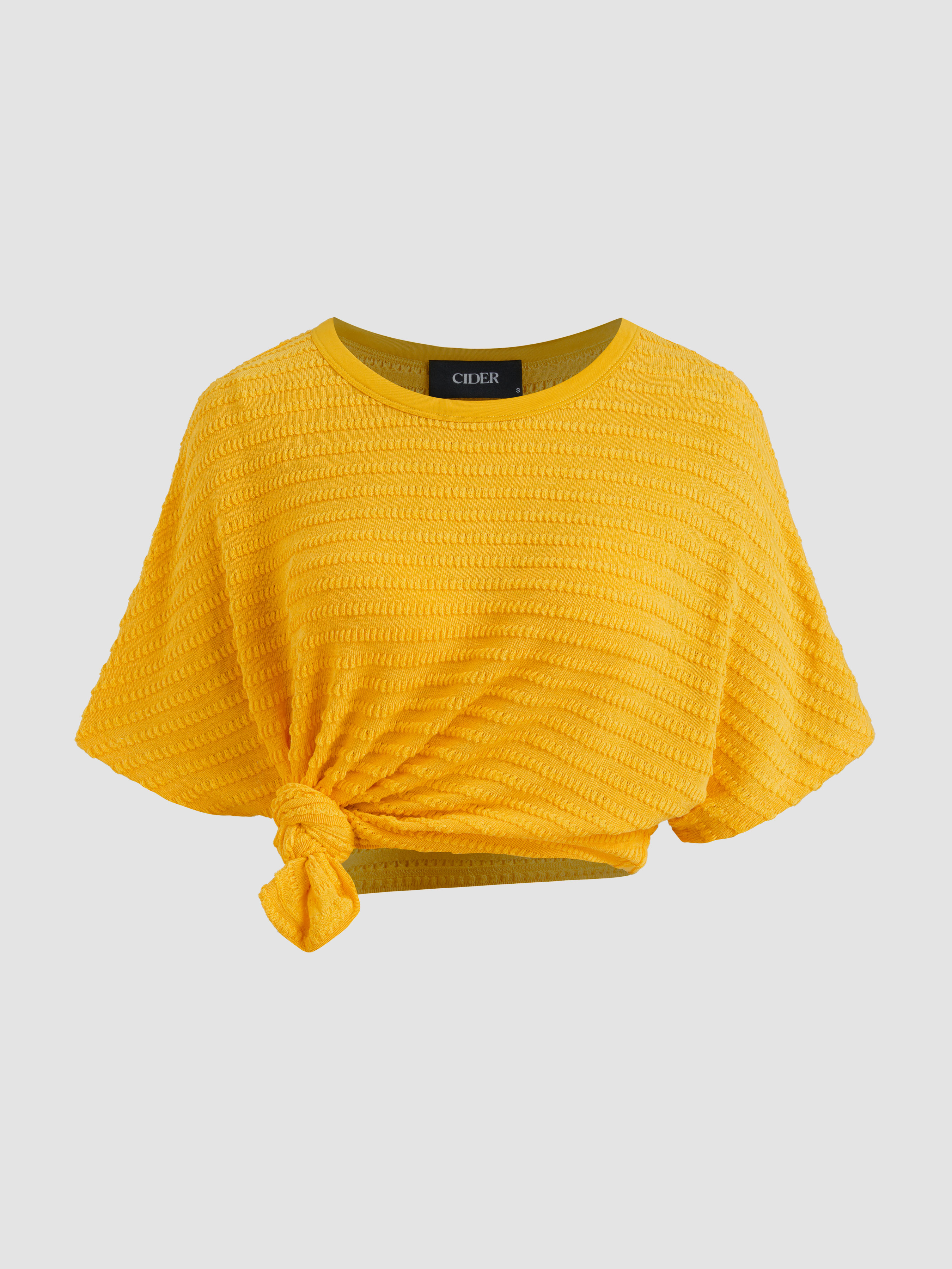 Knit Fabric Round Neckline Solid Texture Knotted Short Sleeve Oversized ...
