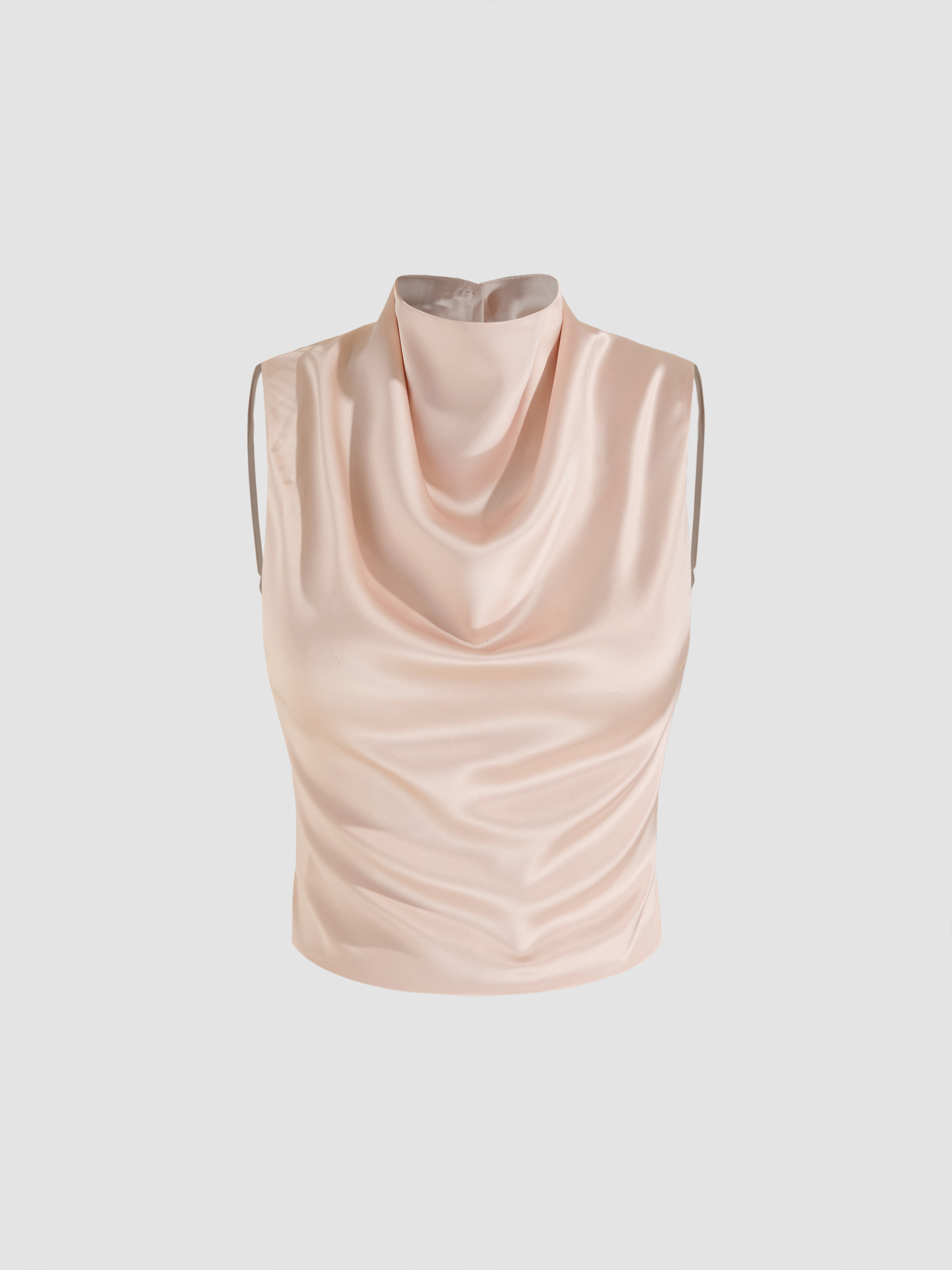 Satin Satin High Neck Solid Backless Ruched Top For Date