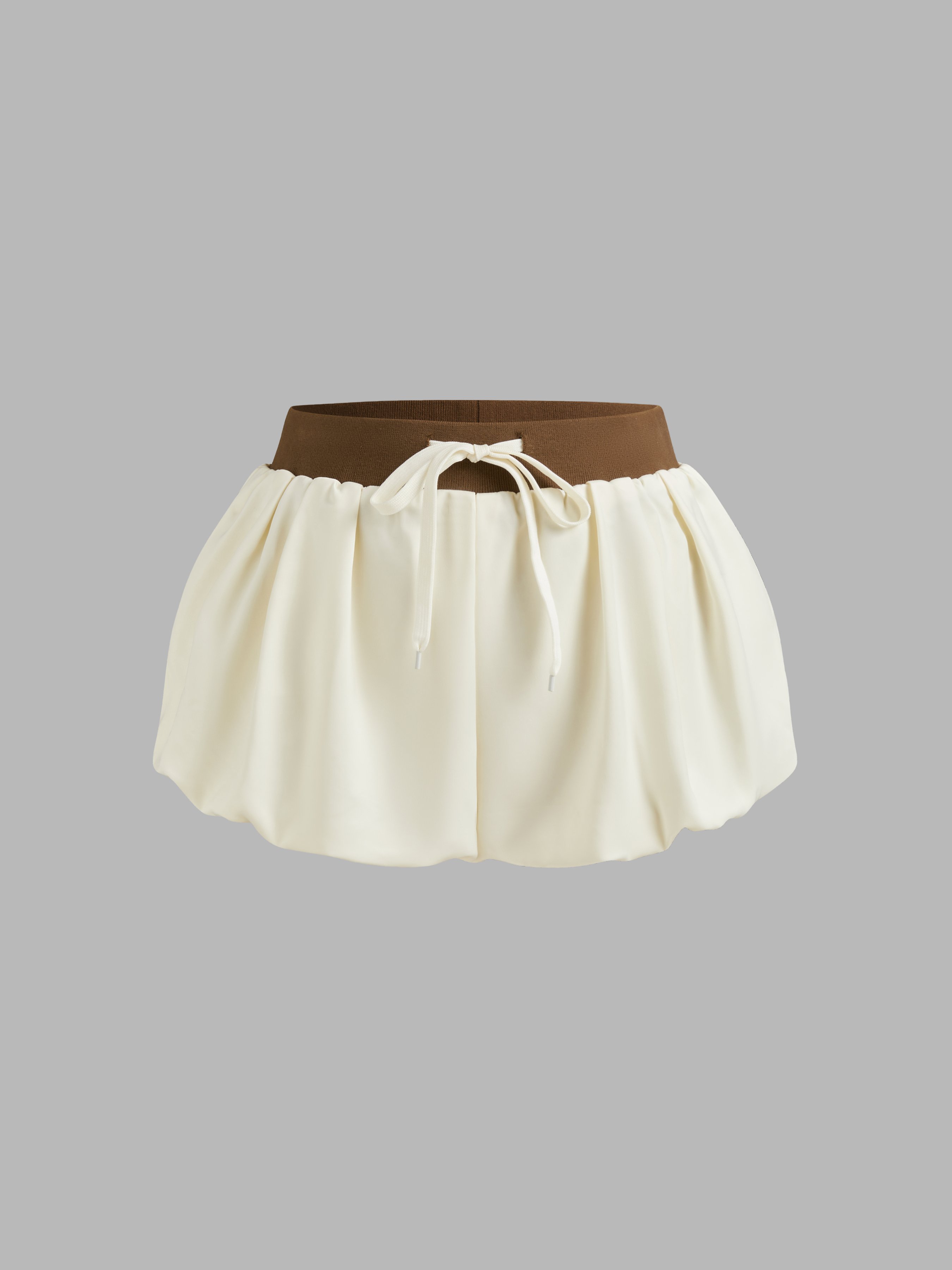 Satin Satin Mid Rise Solid Bubble Hem Knotted Micro Shorts For Daily Casual