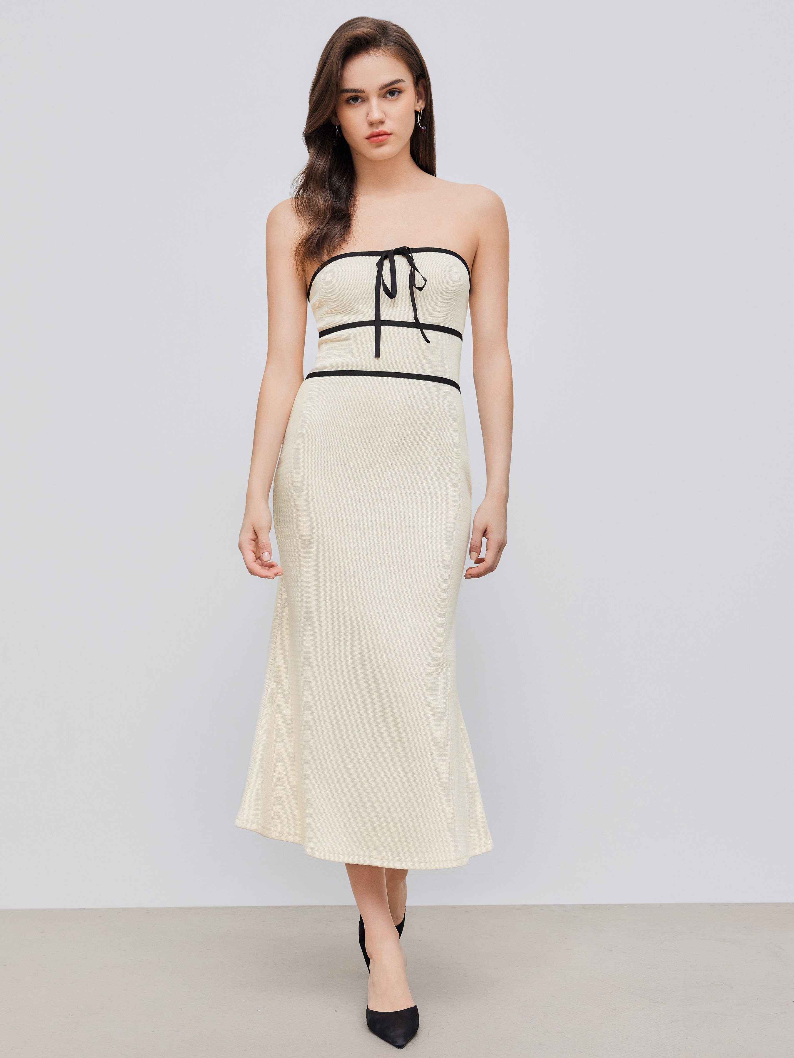 Knit Fabric Cotton Cotton-blend Contrasting Binding Knotted Tube Midi ...