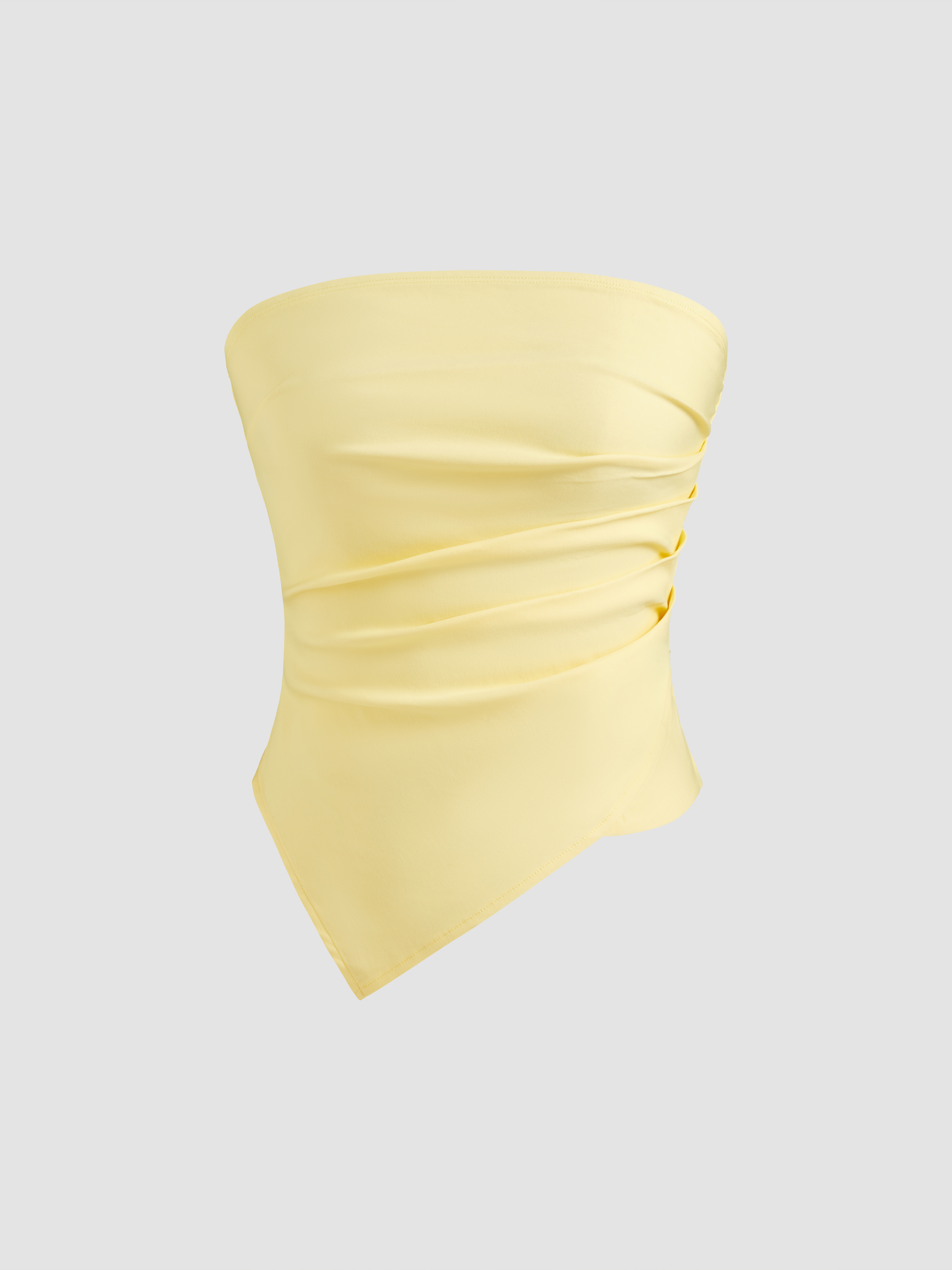 Knit Fabric Solid Asymmetrical Hem Ruched Tube Top For Date