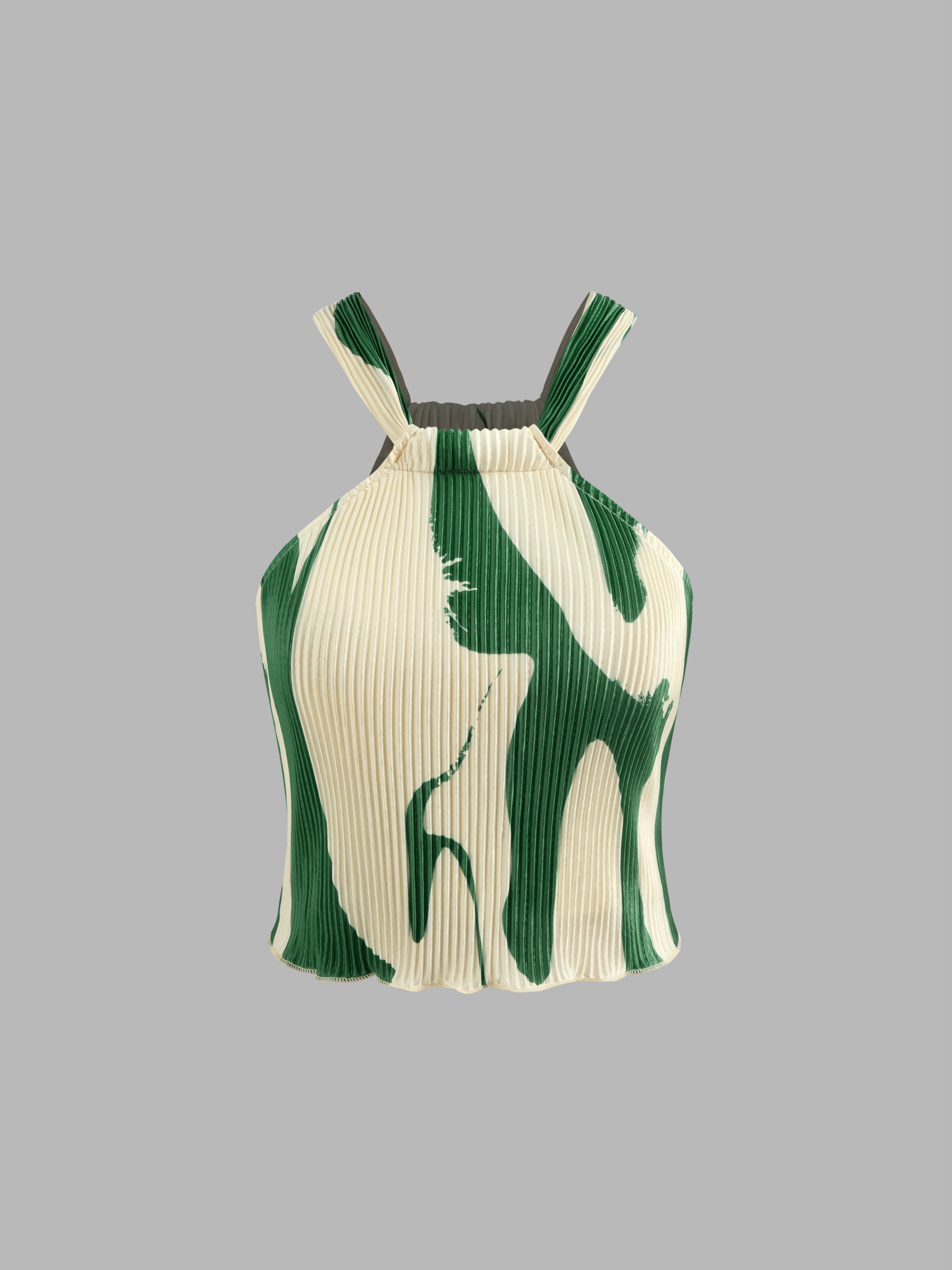 Woven Halter Neckline Abstract Texture Crop Top For Vacation