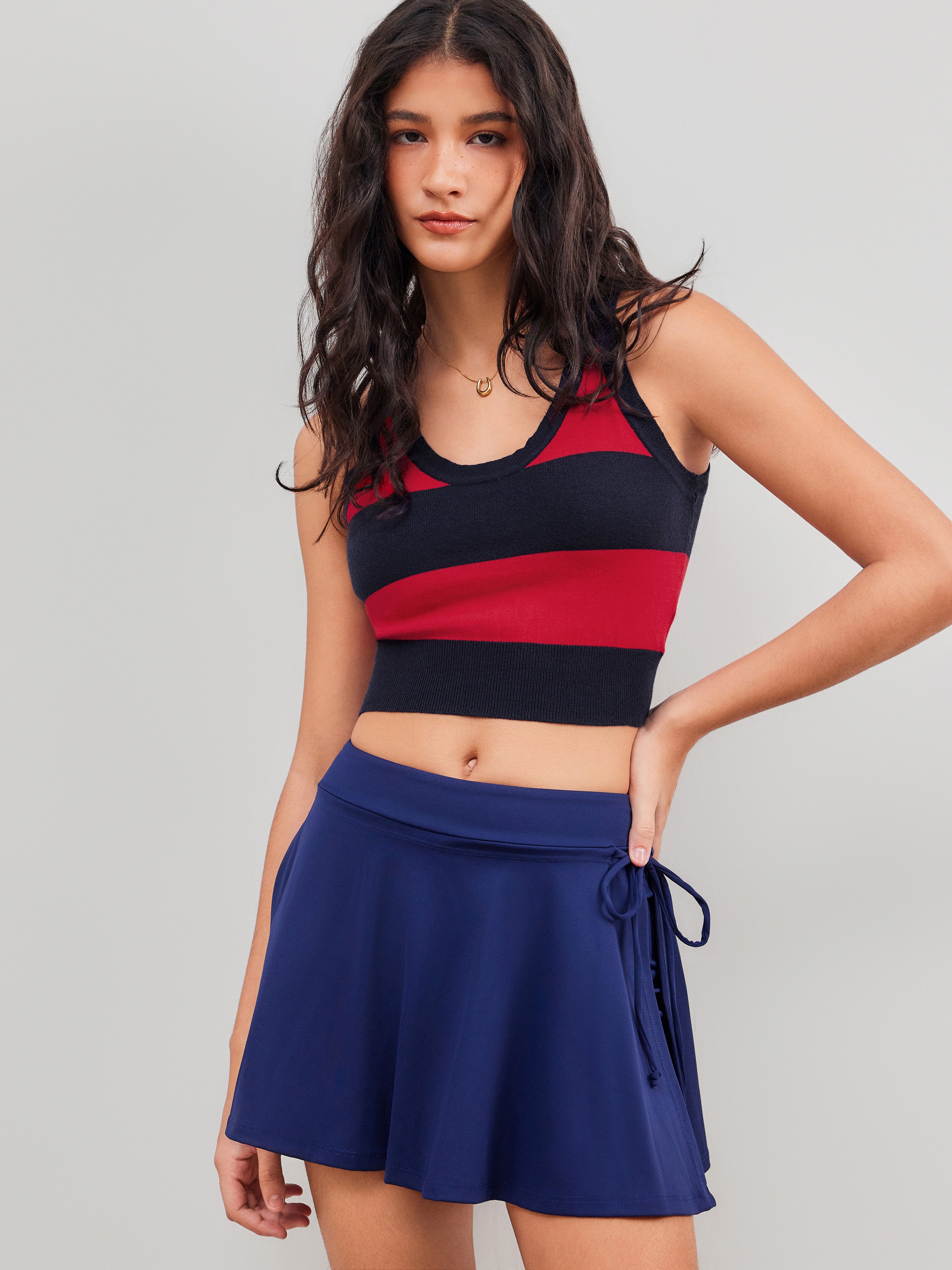 Knit Fabric Knit Scoop Neckline Striped Crop Tank Top For Daily Casual