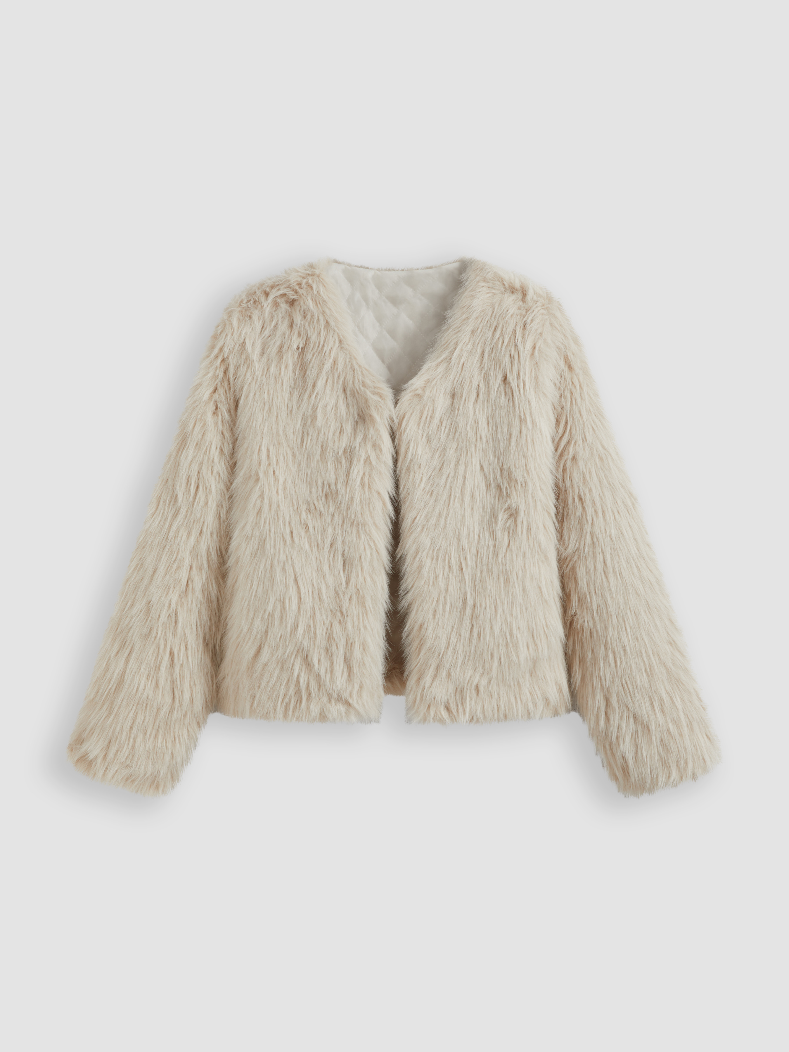 City Chic Faux Fur Faux Fur V-neck Solid Shearling Jacket For School City Chic Faux Fur Faux Fur V-neck Solid Shearling Jacket For School
