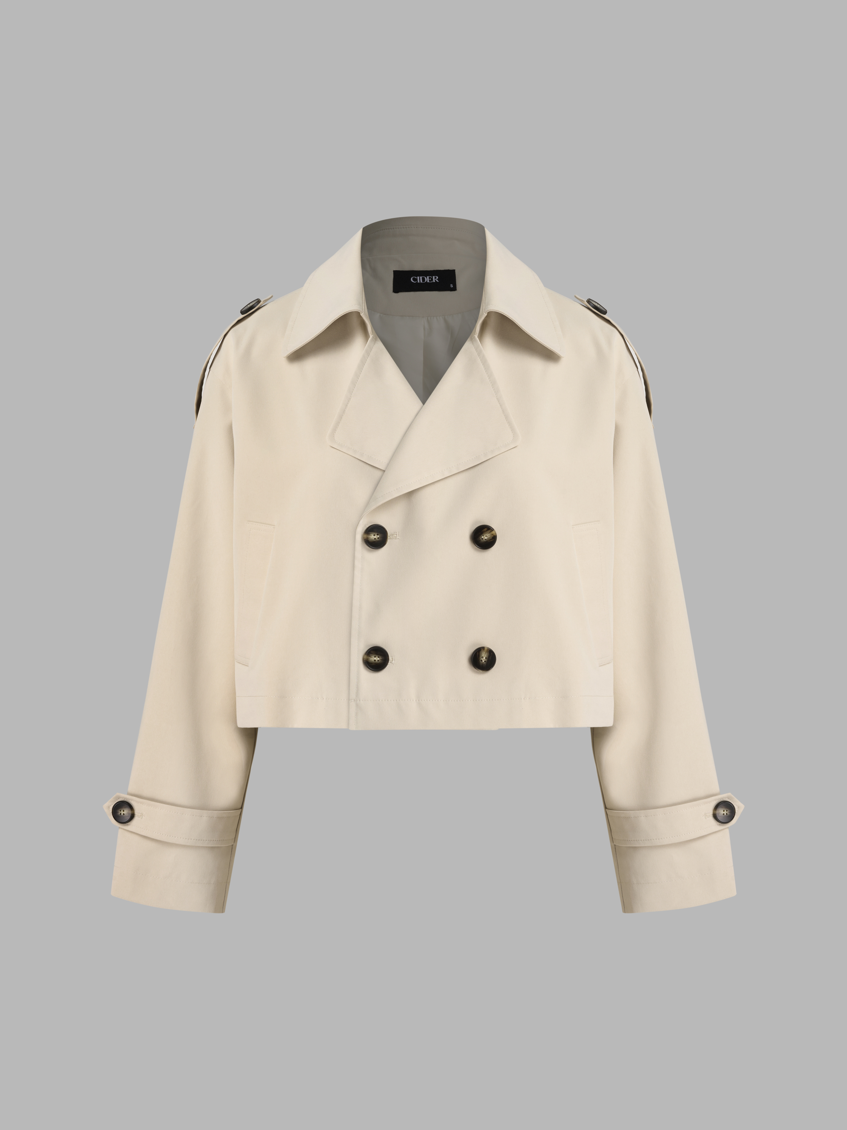 Woven Collar Solid Pocket Button Trench Coat For Work