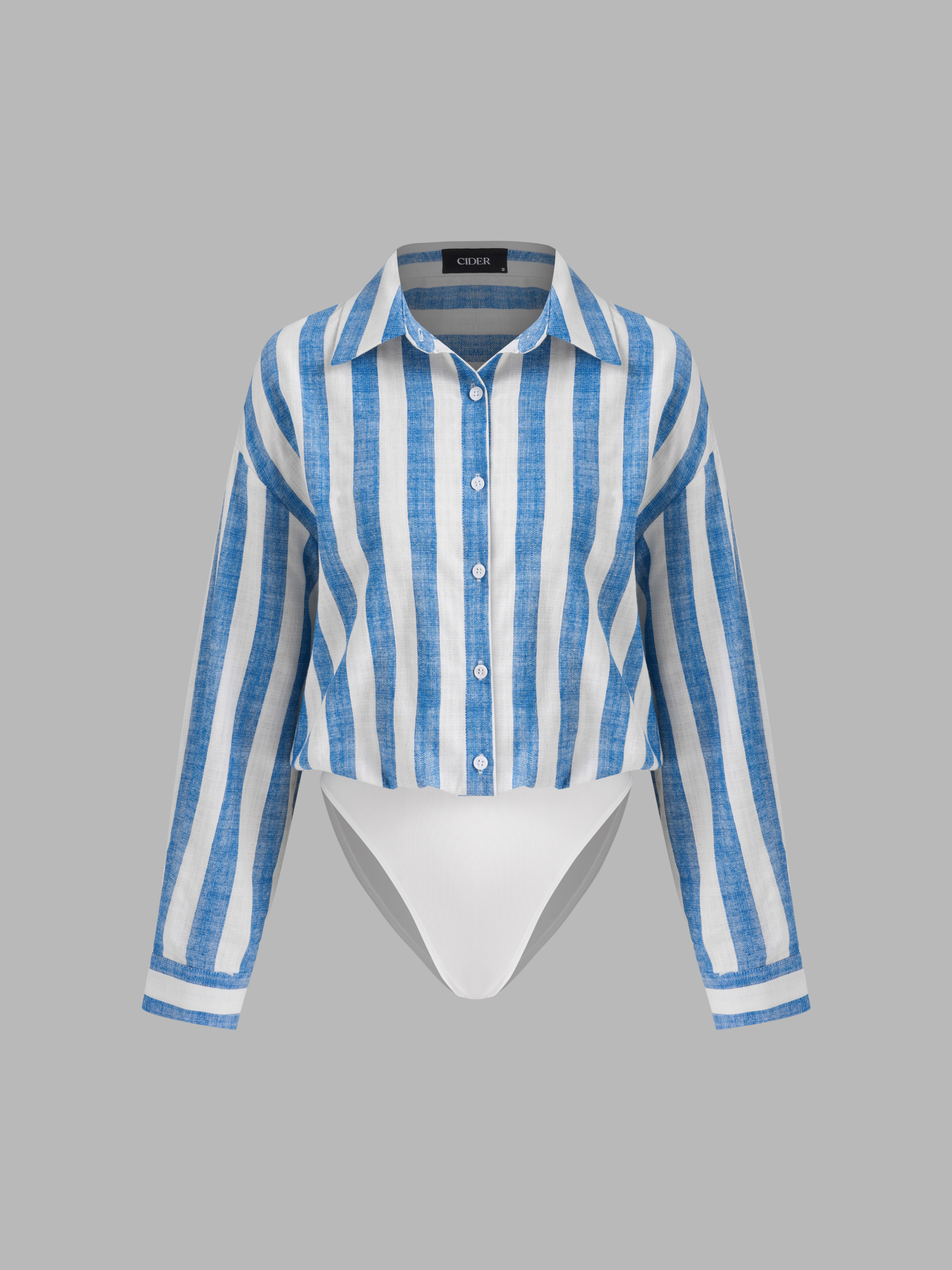 Woven Linen-blend Collar Striped Bodysuit For Work