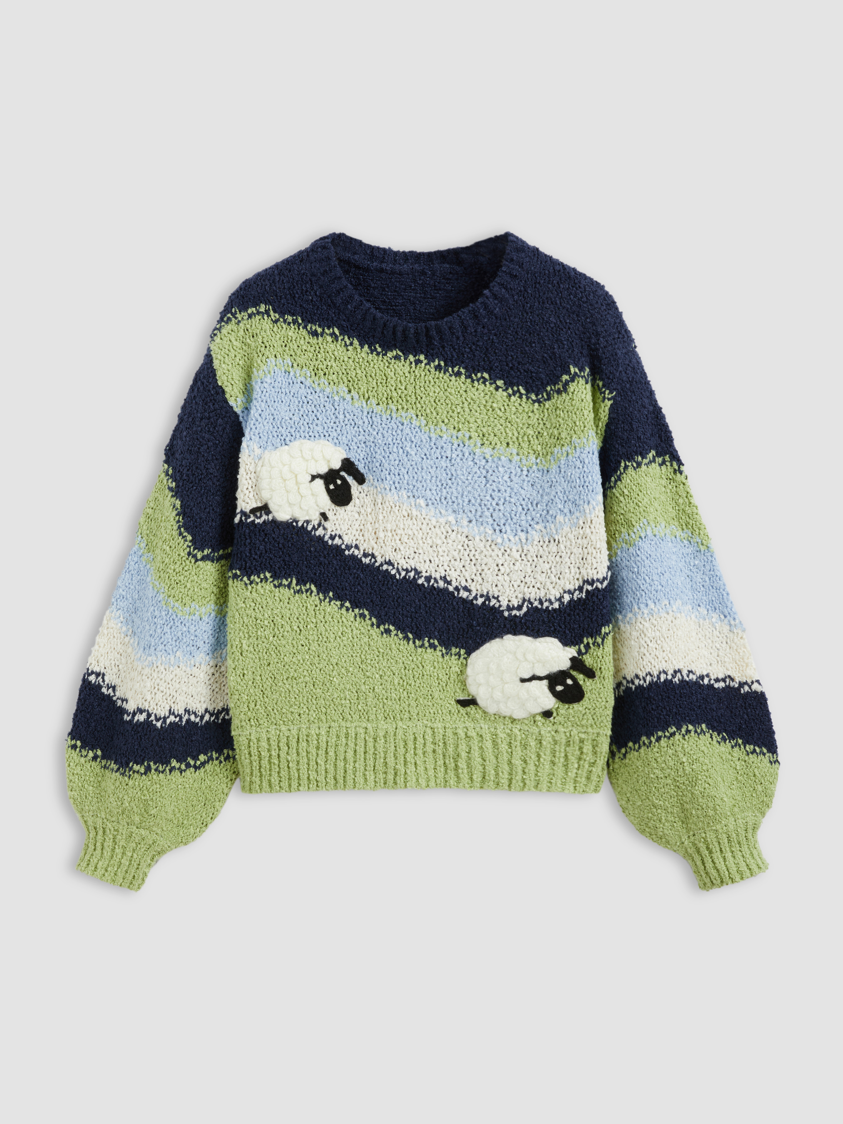 Knit Fabric Knitted Round Neckline Sheep Striped Oversized Long Sleeve ...